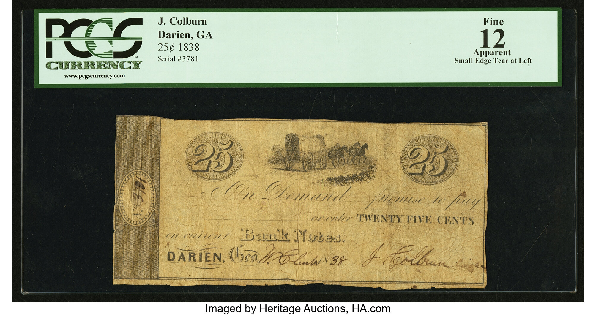 Darien, GA- J. Colburn 25¢ 1838 . ... Obsoletes By State Georgia | Lot ...