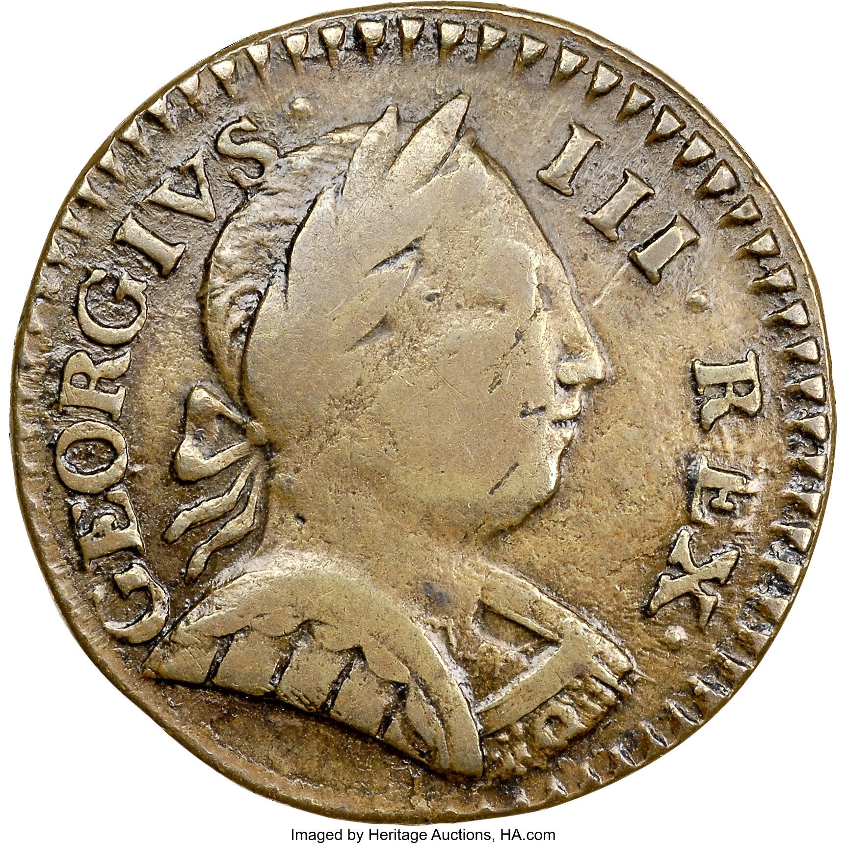 1788 COPPER Vermont Copper, GEORGIVS III REX -- Reverse Scratched ...