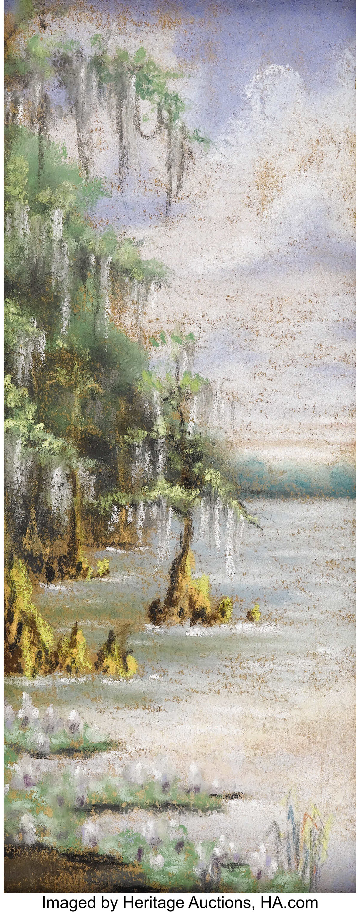 LILLIAN JOHNSON (dec.). Cypress Trees. Pastel. 7in. x 3in.. Signed ...