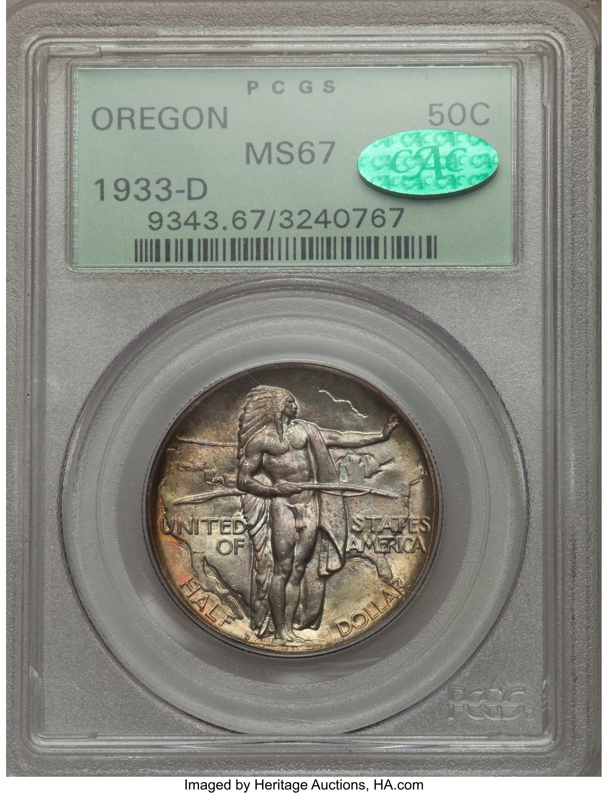 1933-D 50C Oregon, Tripled Die Obverse, FS-101, MS67 PCGS. CAC ...