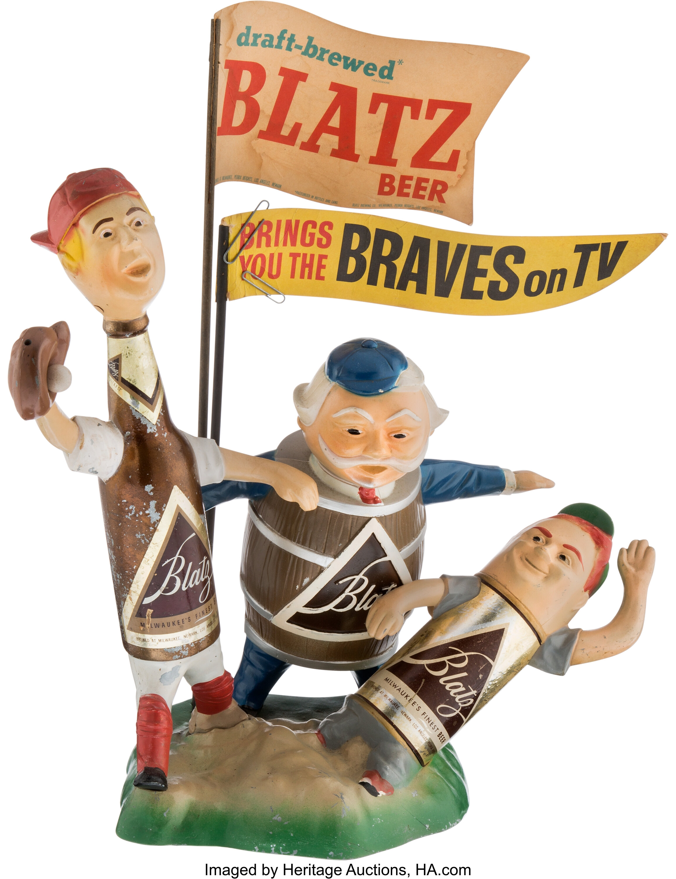 1950's "Blatz" Beer Cast Iron Milwaukee Braves Promotional Display ...