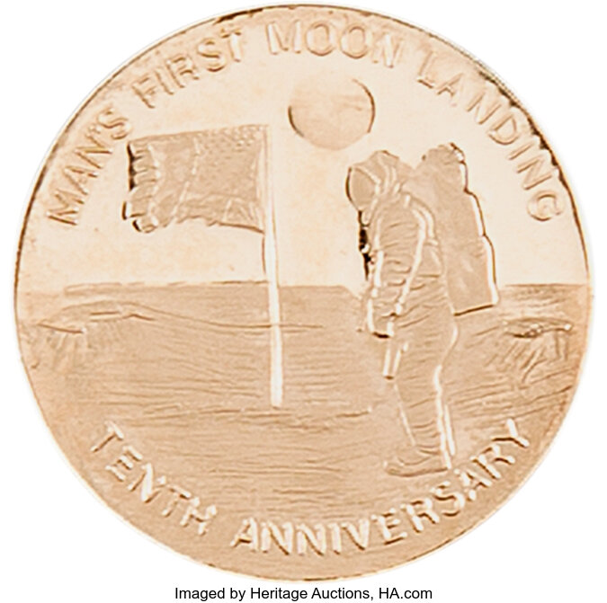 Apollo 11 Medal: Tenth Anniversary in 10K Gold, by the Danbury | Lot ...