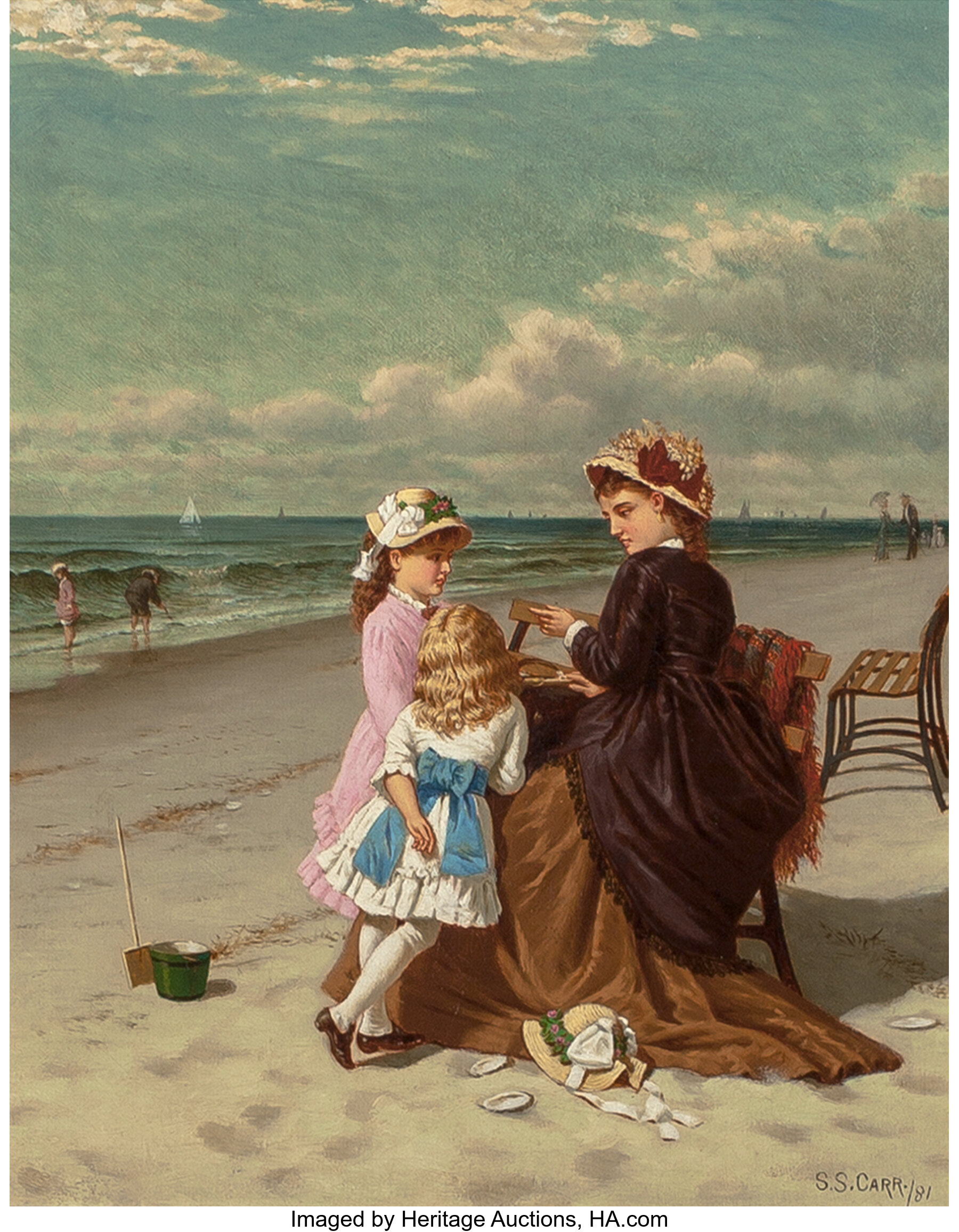 Samuel S. Carr (American, 1837-1908). By the Seaside, 1881. Oil on ...