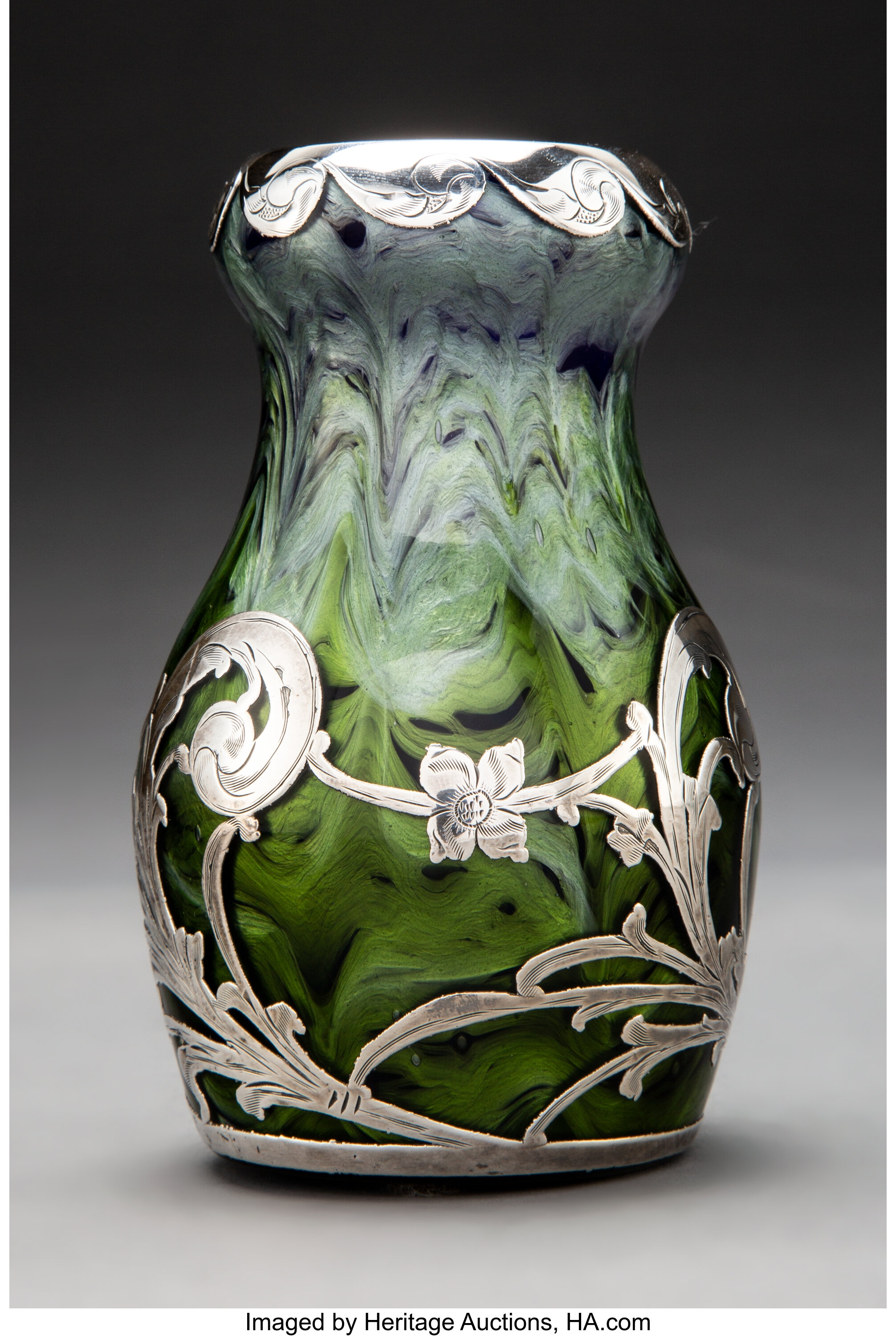 Loetz Glass Titania Vase with La Pierre Silver Overlay. Circa 1905 ...