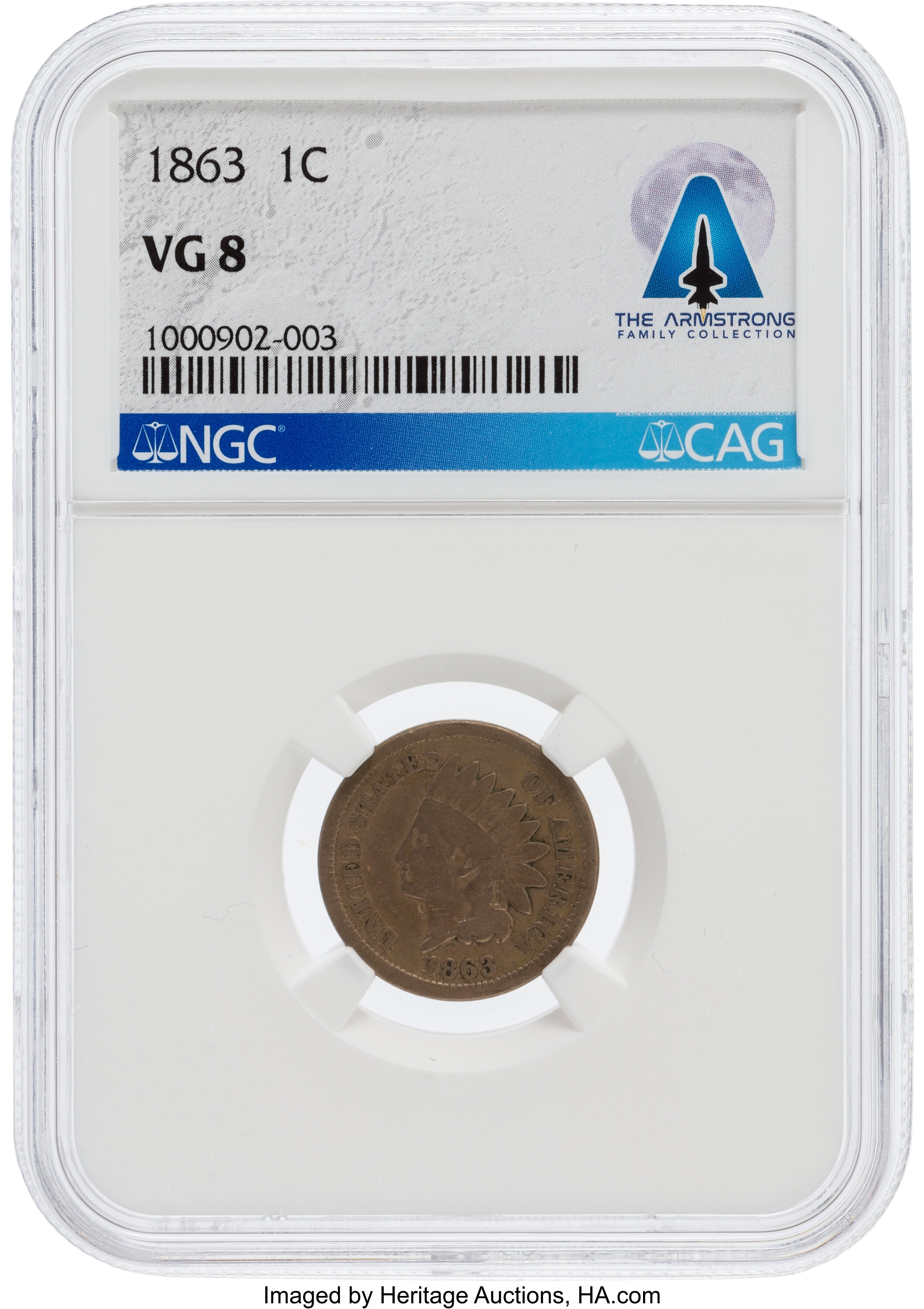Neil Armstrong Coin Collection: 1863 1¢ VG8 NGC Indian Cent | Lot ...