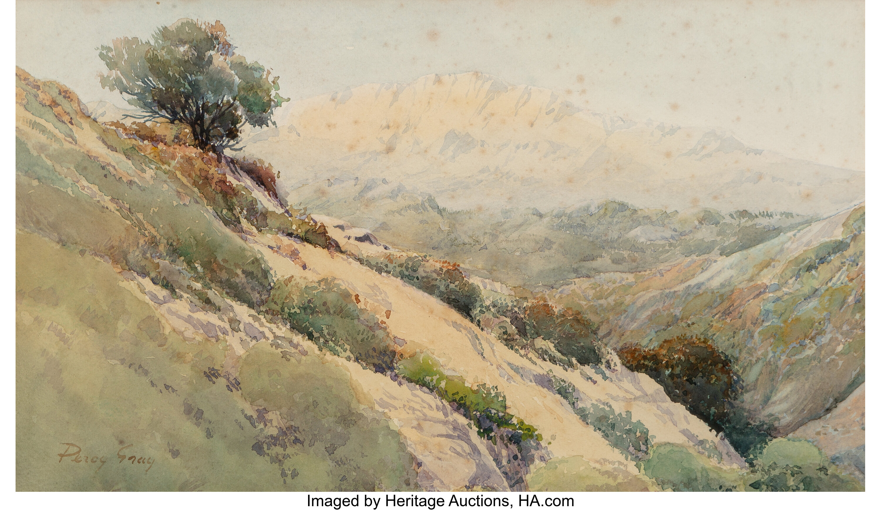 Percy Gray (American, 1869-1952). A Valley View. Watercolor on | Lot ...