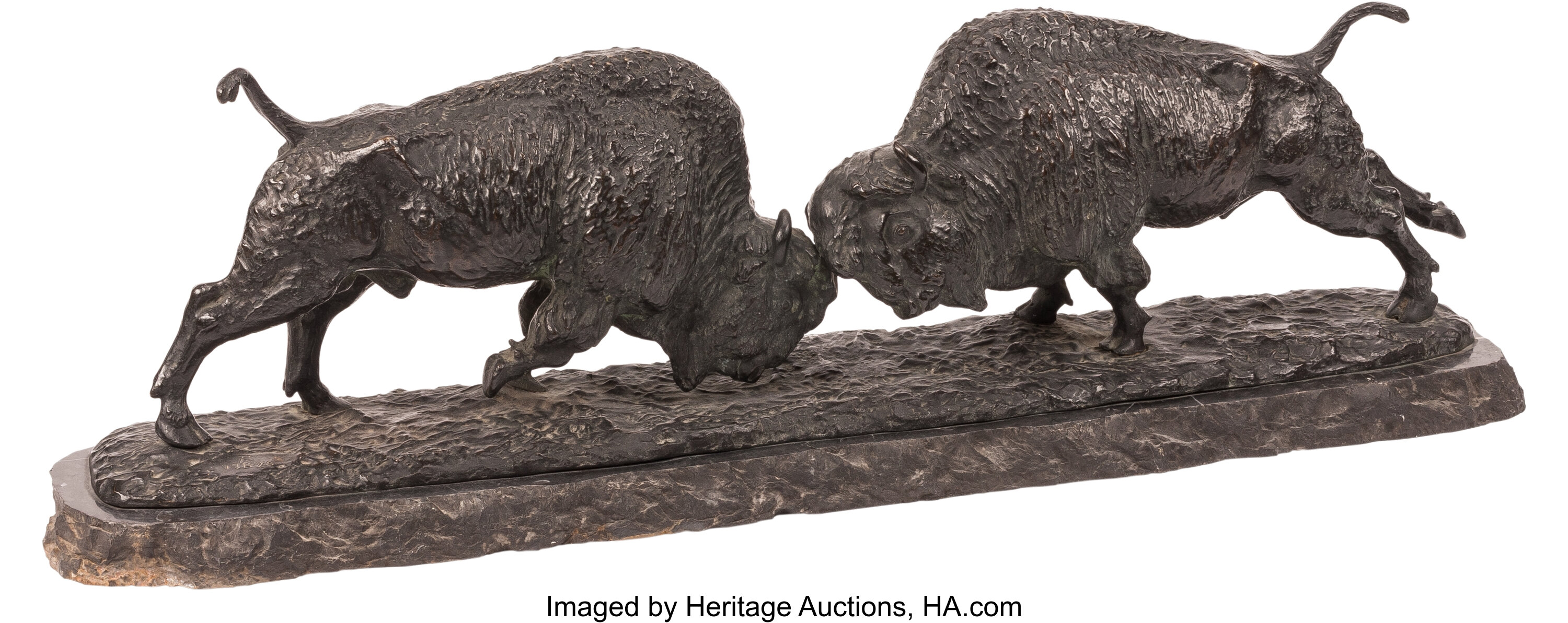 A Patinated Bronze Sculpture of Two Bison on a Stone Base. Marks: | Lot ...