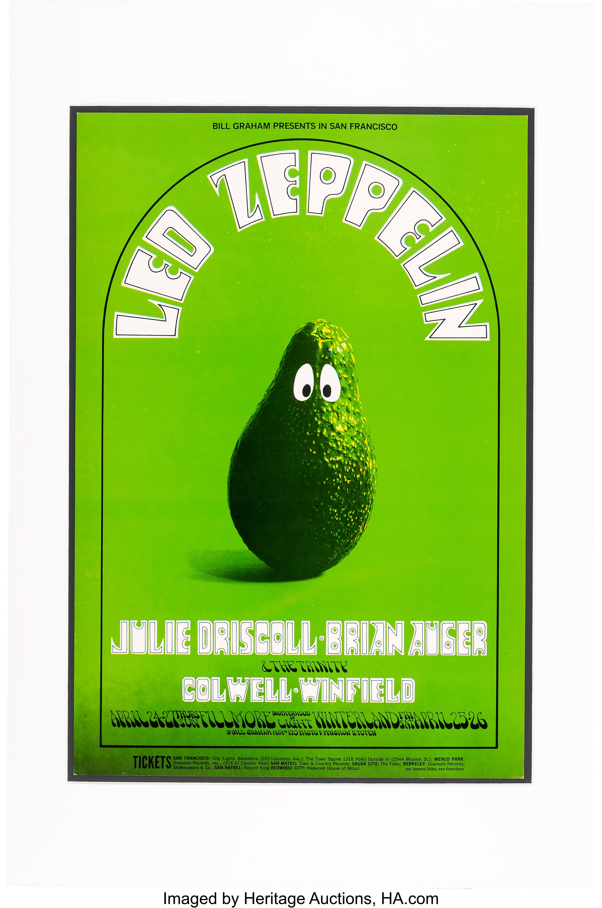 Led Zeppelin 1969 "Avocado" BG-170 Bill Graham Concert Poster, | Lot ...