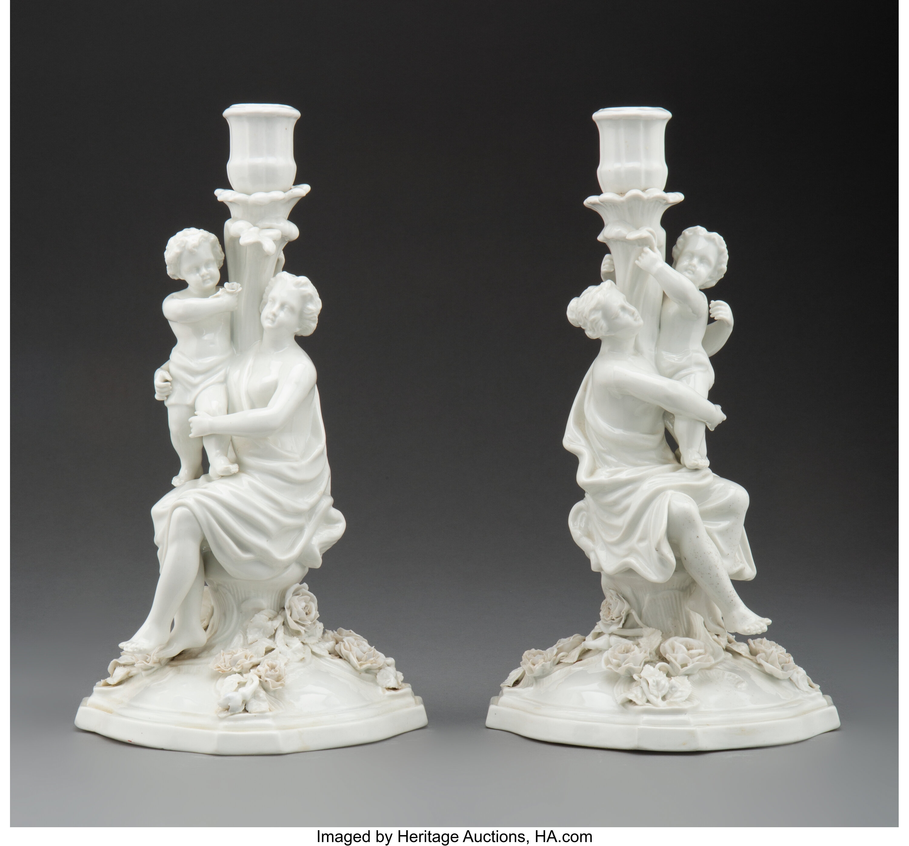 A Pair of Dresden Porcelain Candlesticks, Dresden, Germany, 20th | Lot ...