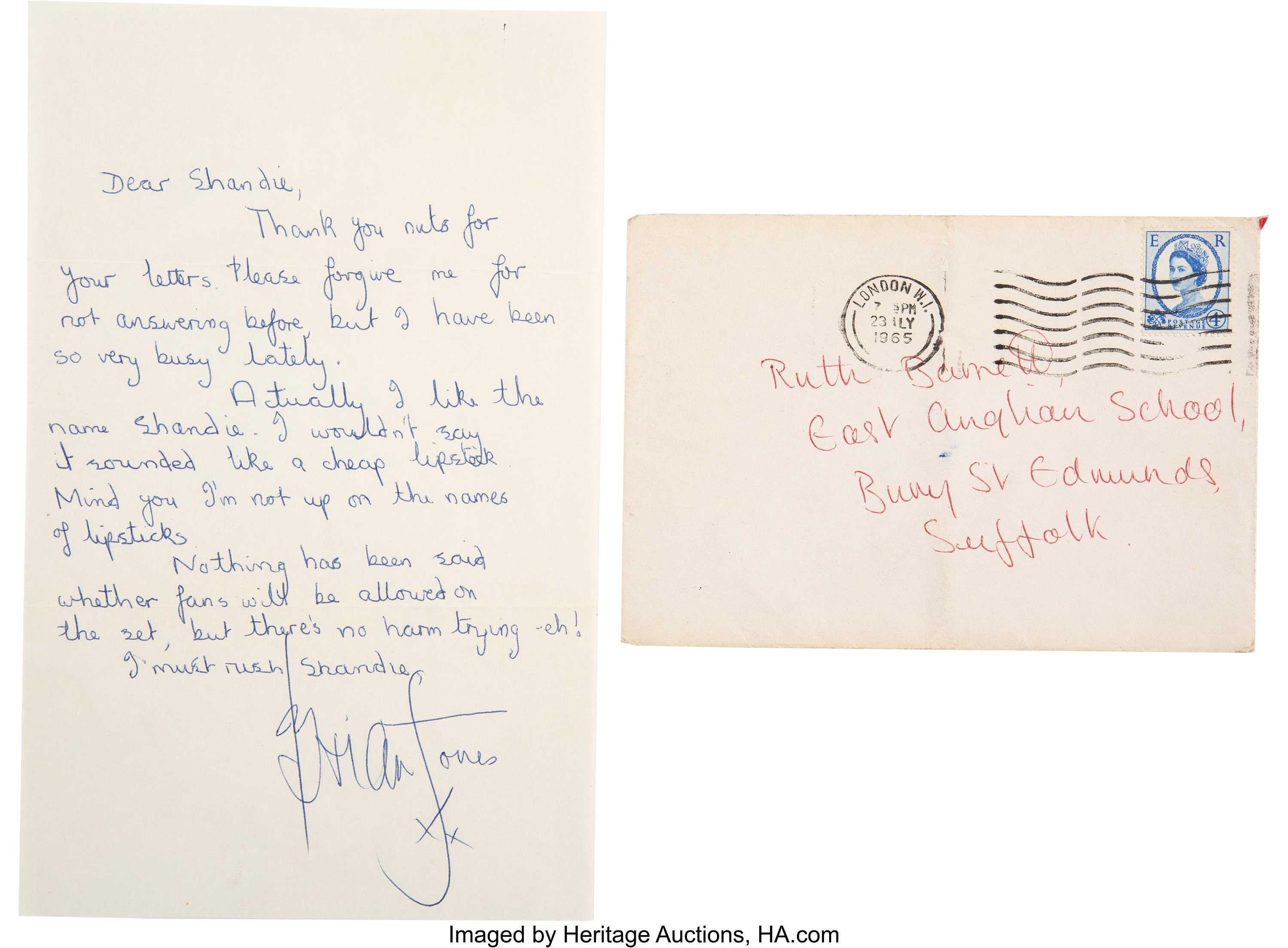 The Rolling Stones Brian Jones Handwritten and Signed Fan | Lot #89280 ...