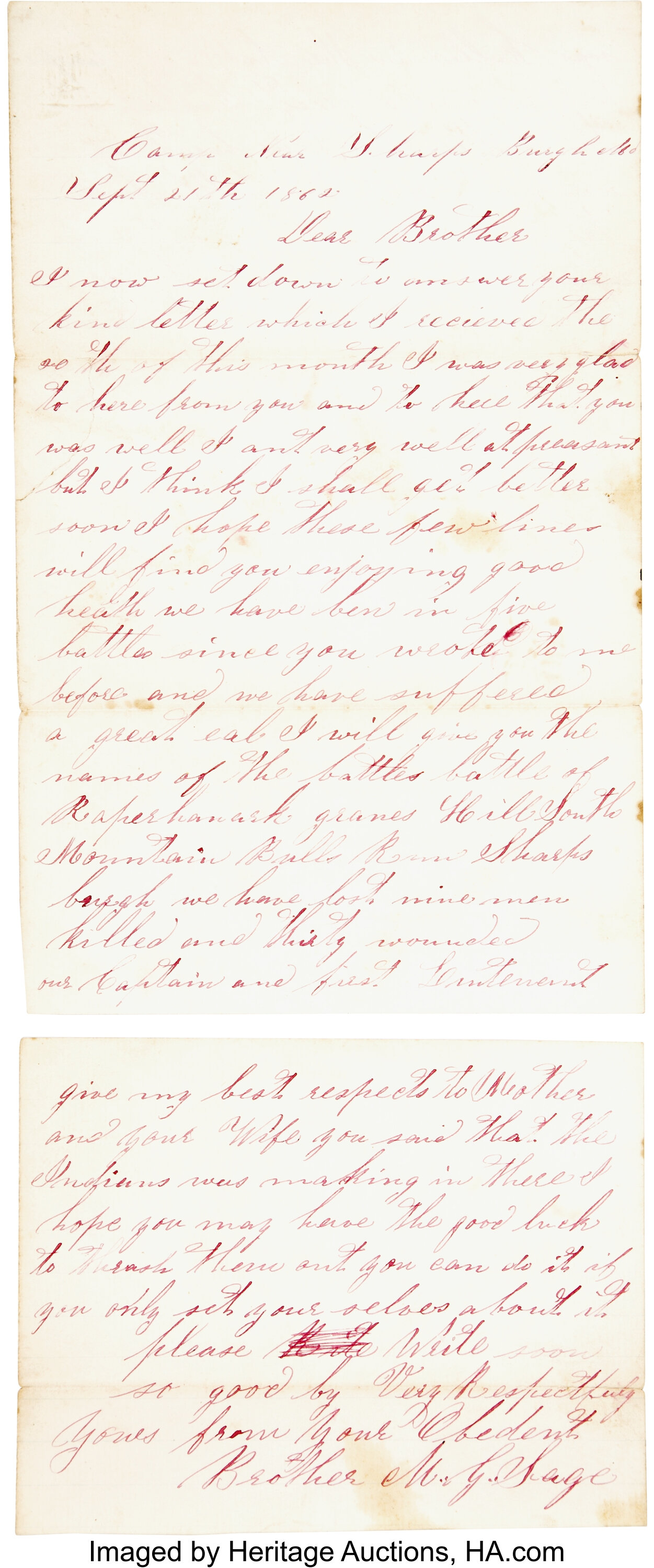 6th Wisconsin Infantry "Iron Brigade": Letter describing the Battle ...