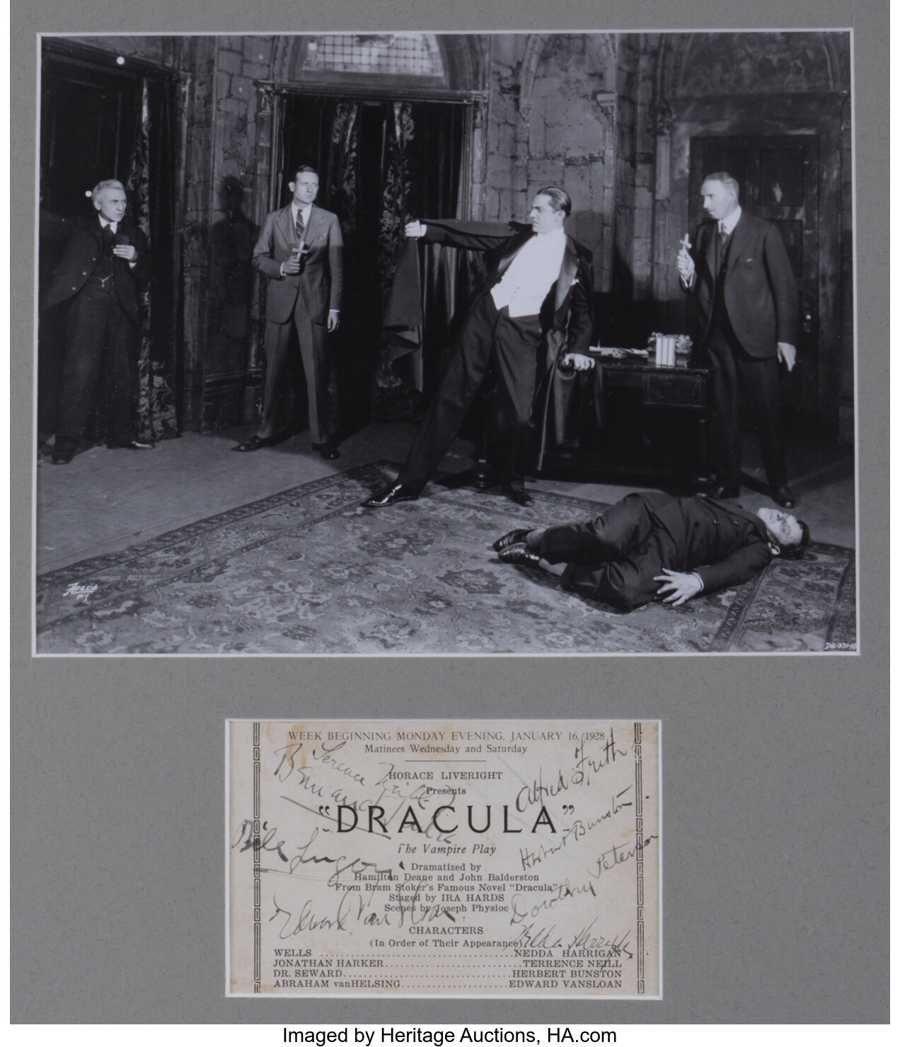 Dracula stage program page signed by Bela Lugosi, Edward Van Sloan ...