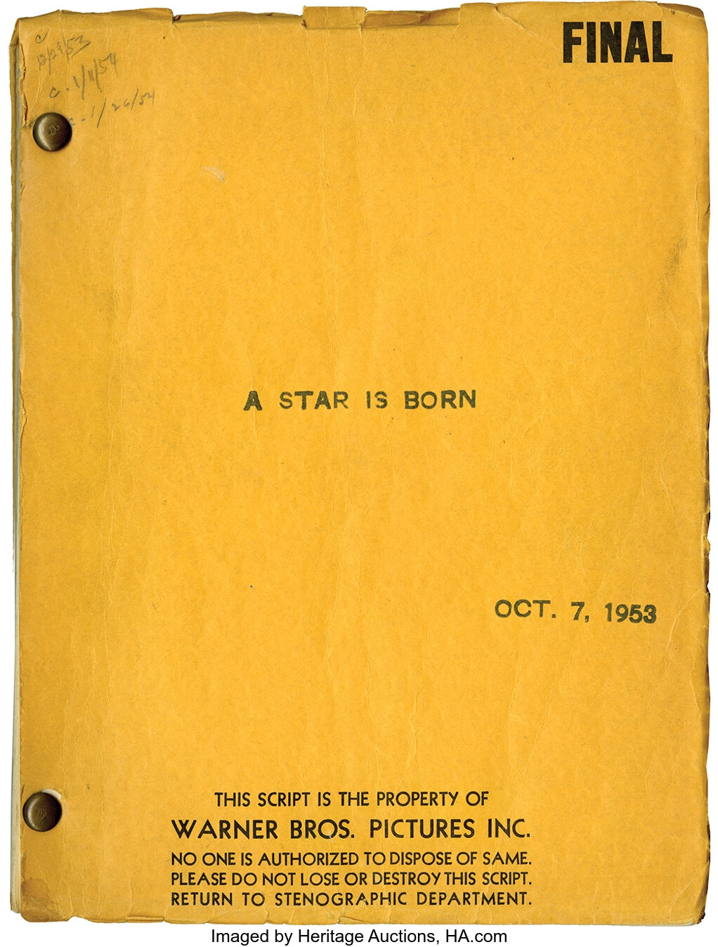 A Star is Born vintage original script.... Movie/TV Memorabilia | Lot ...