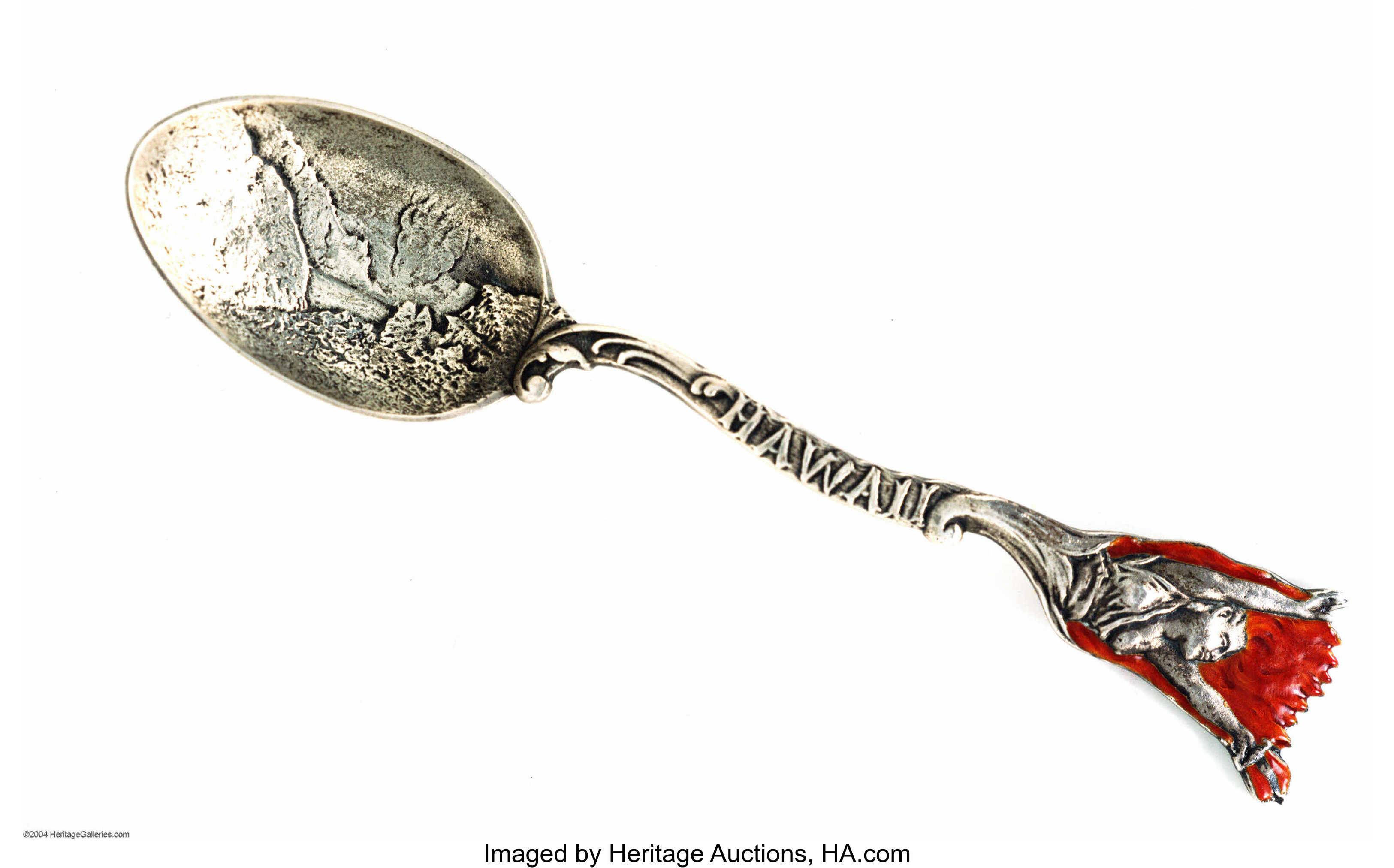 A SILVER AND ENAMEL FIGURAL HAWAIIAN SOUVENIR SPOON. Mark of | Lot ...