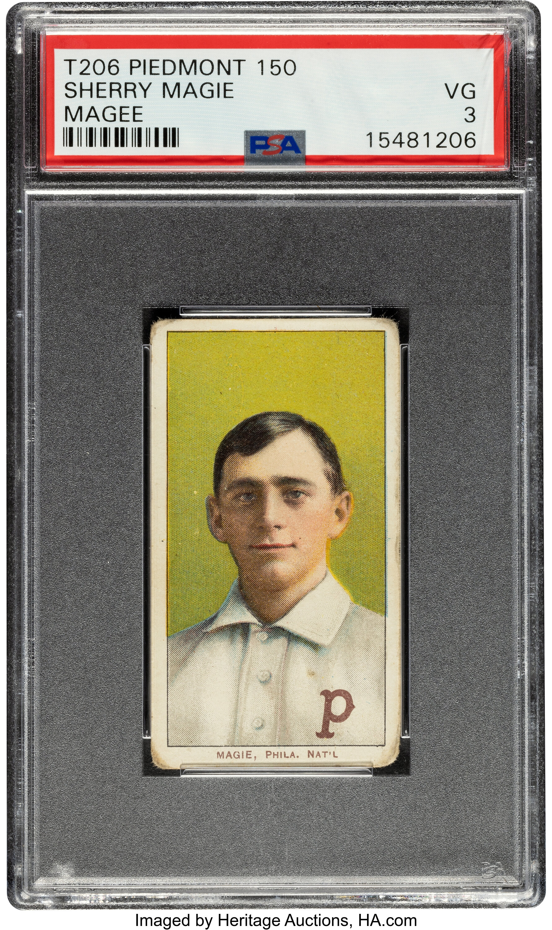 1909-11 T206 Piedmont 150 Sherry Magee "MAGIE" Error PSA VG 3 - The ...