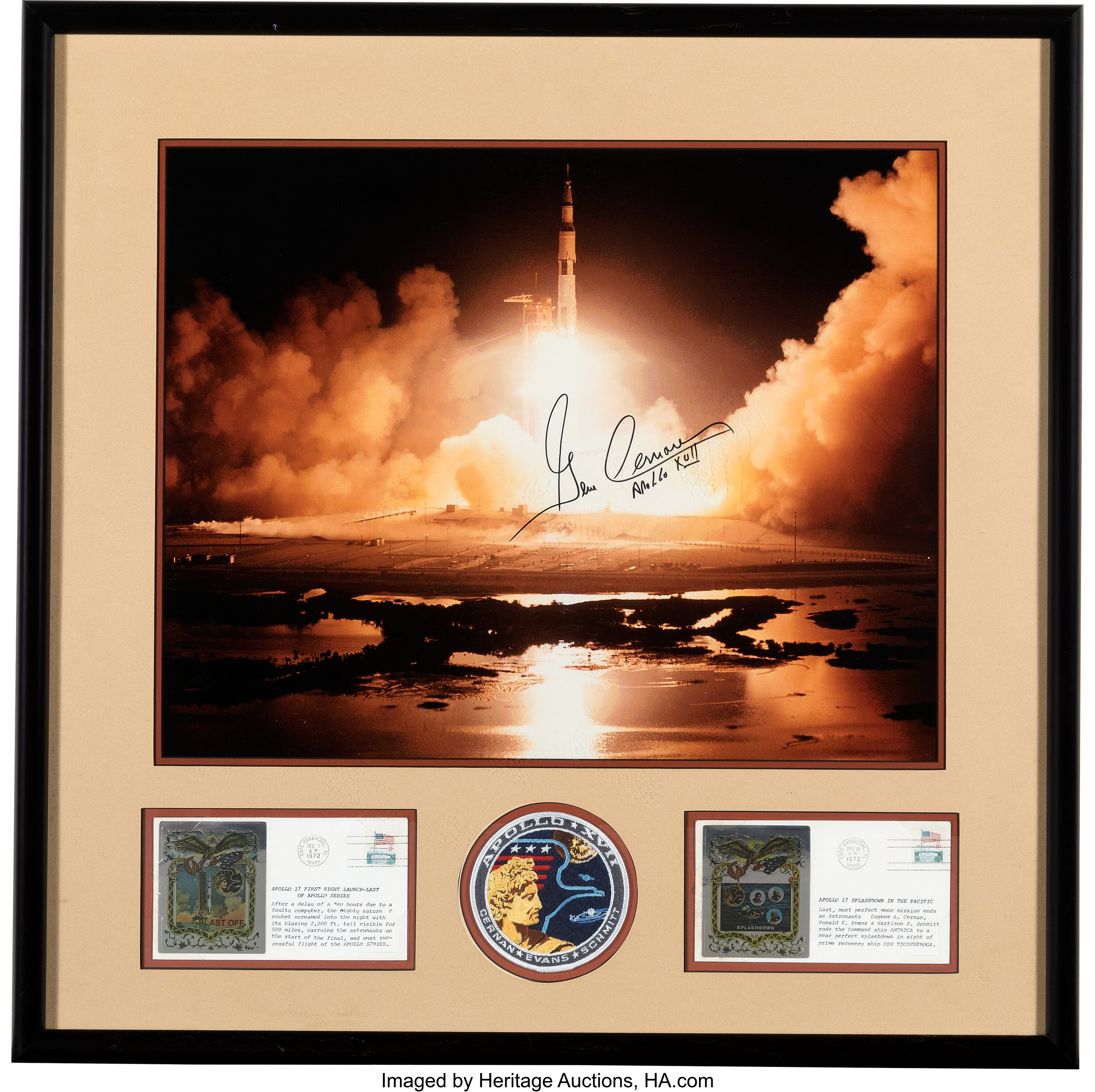 Apollo 17 Large Launch Color Photo Signed by Gene Cernan with | Lot ...