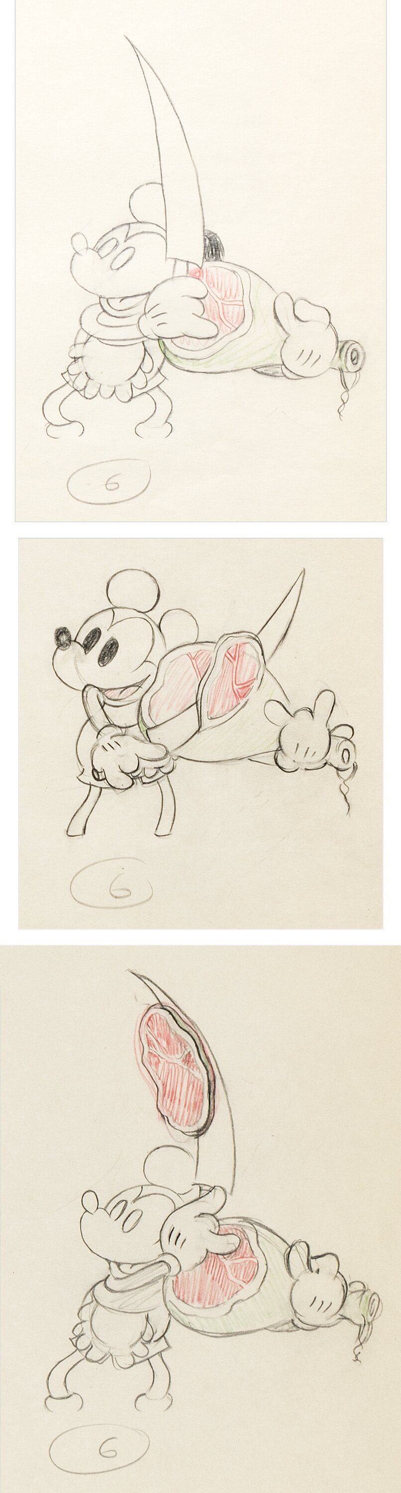The Whoopee Party Mickey Mouse Animation Drawings Group of 3 (Walt ...