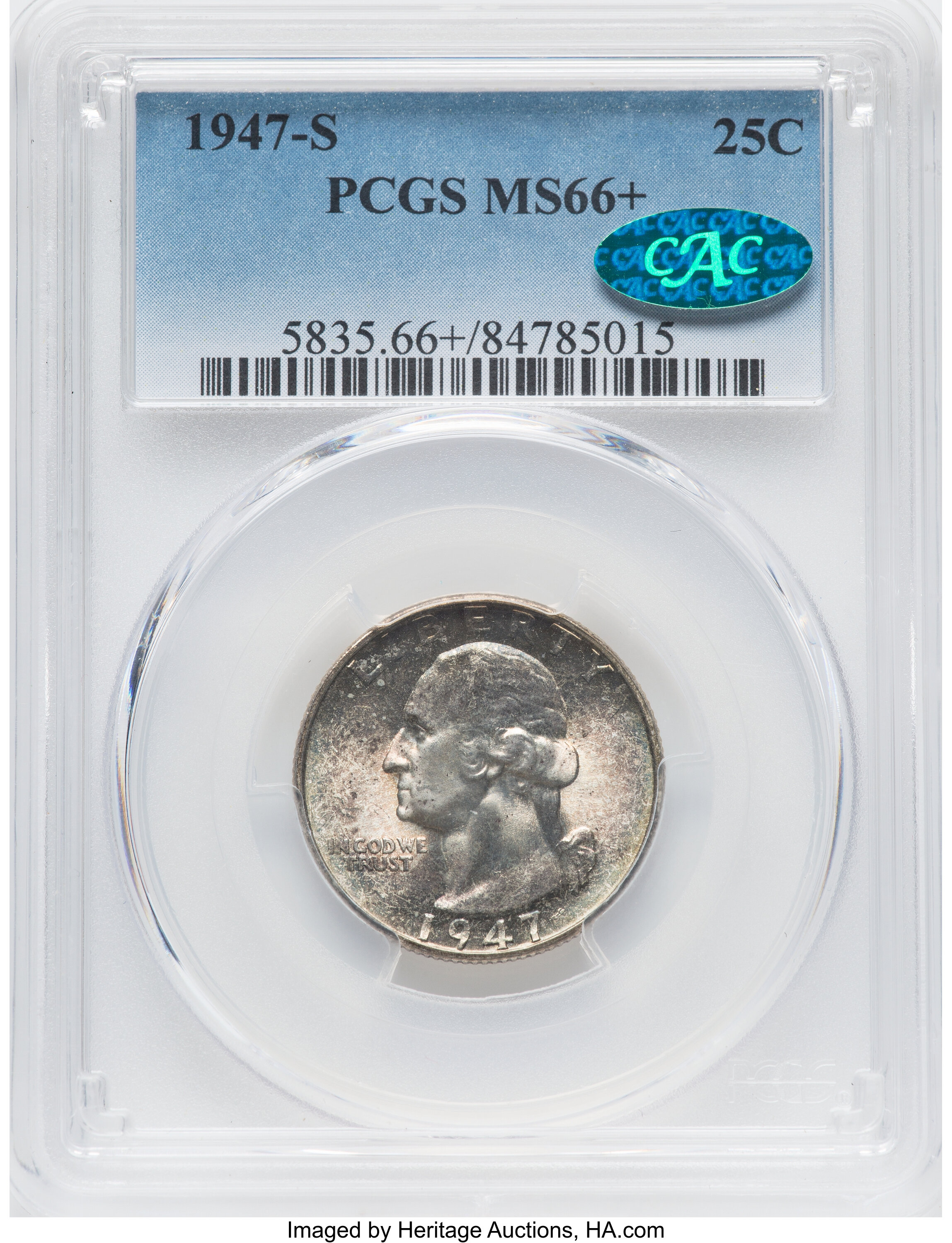 1947-S 25C MS66+ PCGS. CAC. PCGS Population: (2178/285 and 66/59 ...