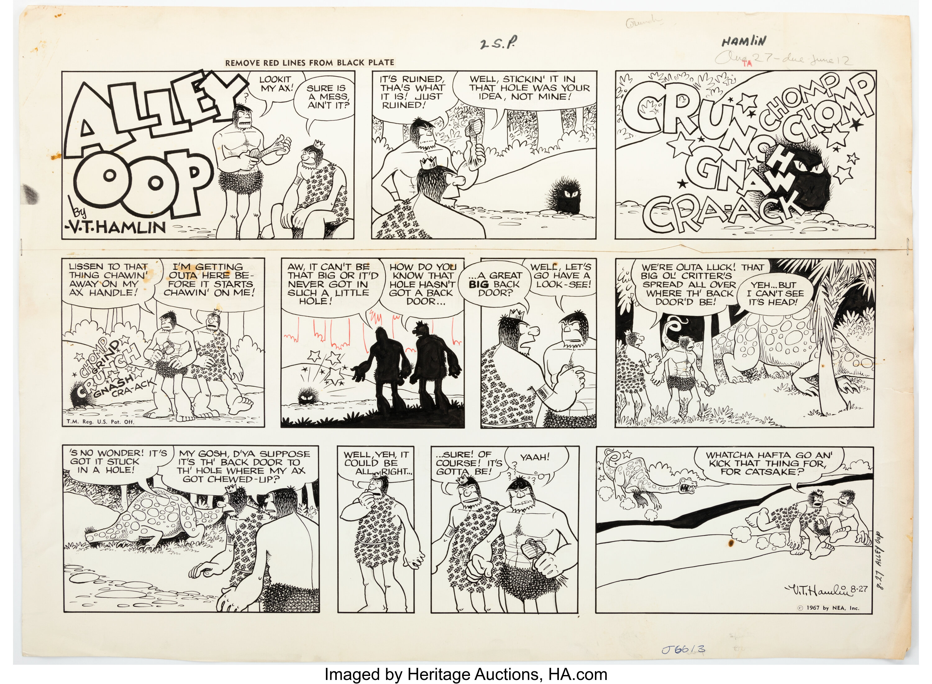 V.T. Hamlin Alley Oop Sunday Comic Strip Original Art dated 8-27-67 ...