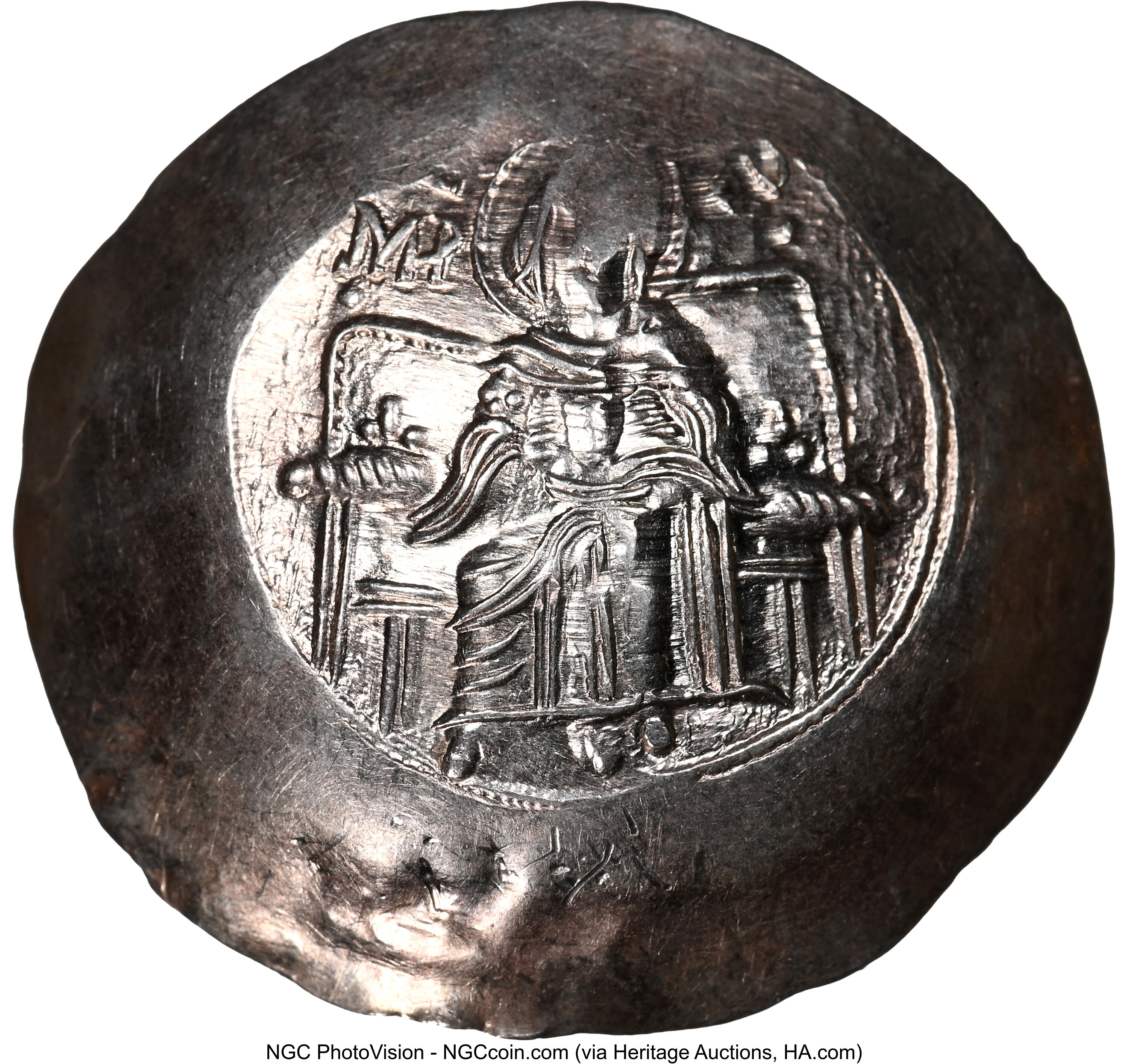 Ancients: Isaac II Angelus (AD 1185-1195). EL aspron trachy (30mm ...