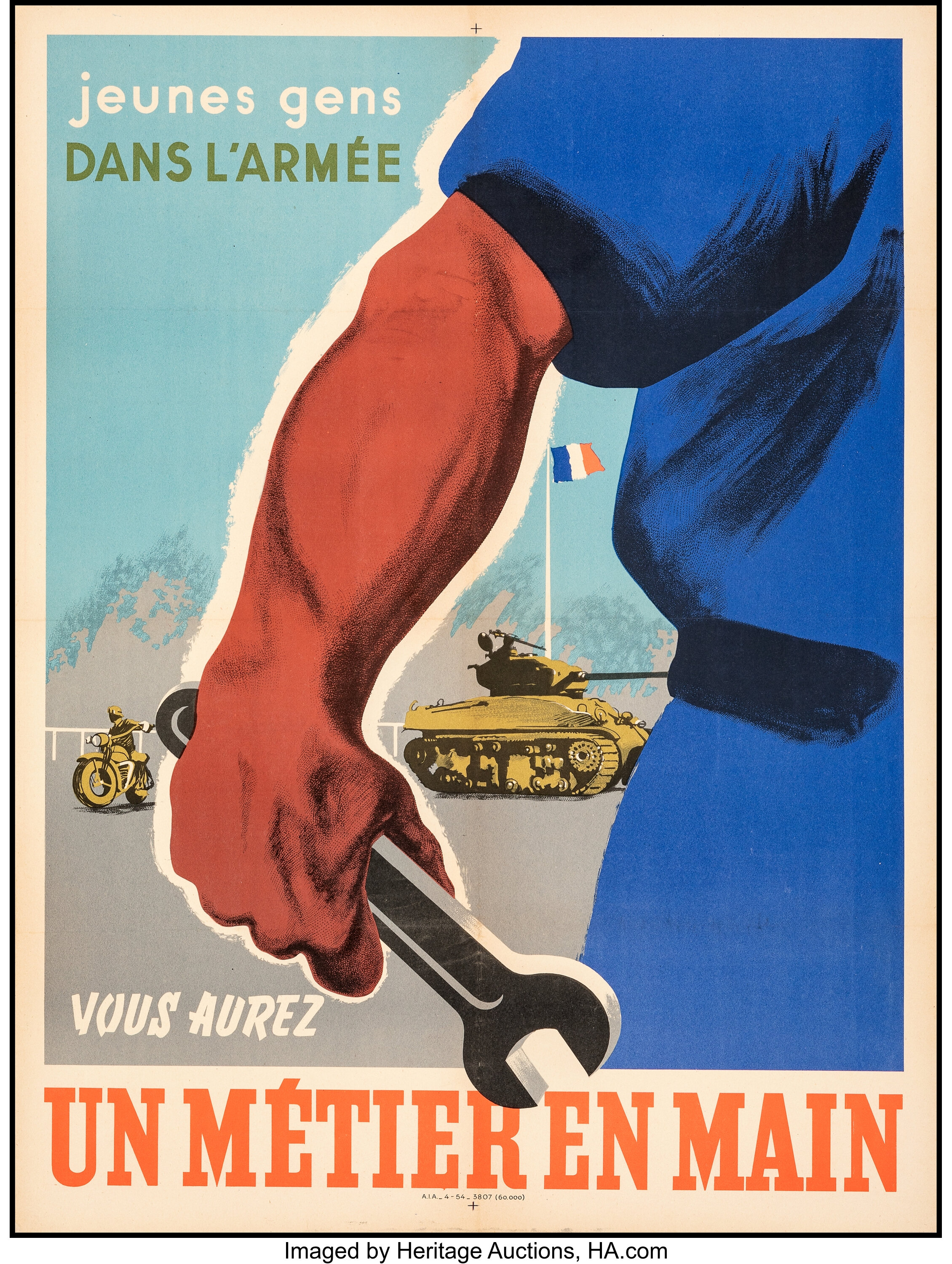 French Military Recruitment Poster (c. 1950s). Very Fine on Linen ...