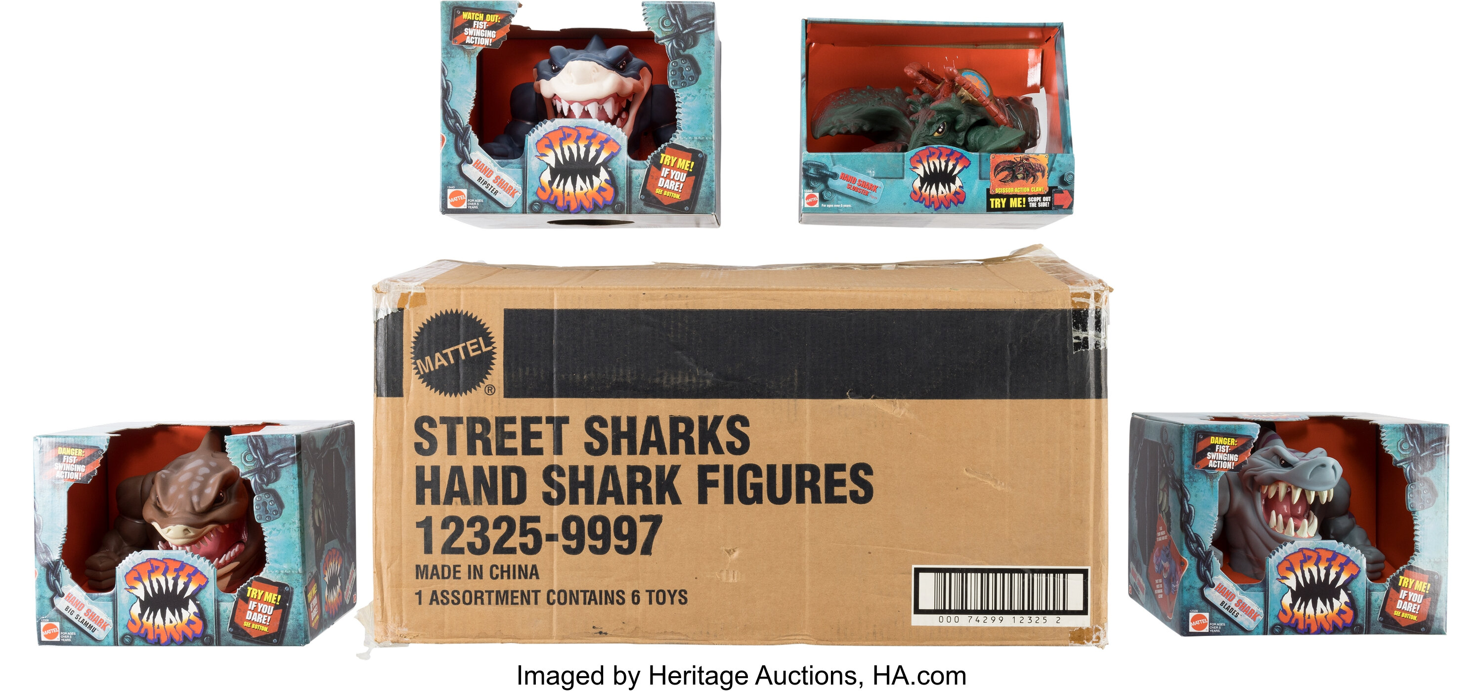 Street Sharks Lot of 4 Hand Puppets with Shipping Case (Mattel, | Lot ...