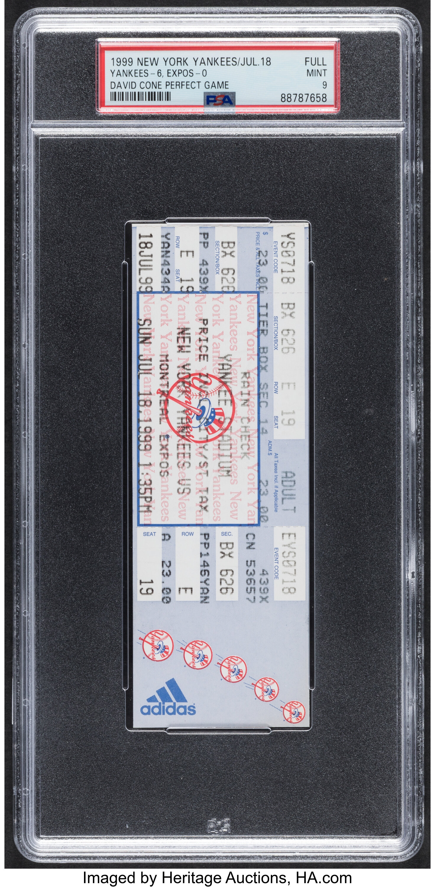 1999 New York Yankees David Cone Perfect Game Full Ticket, PSA Mint ...