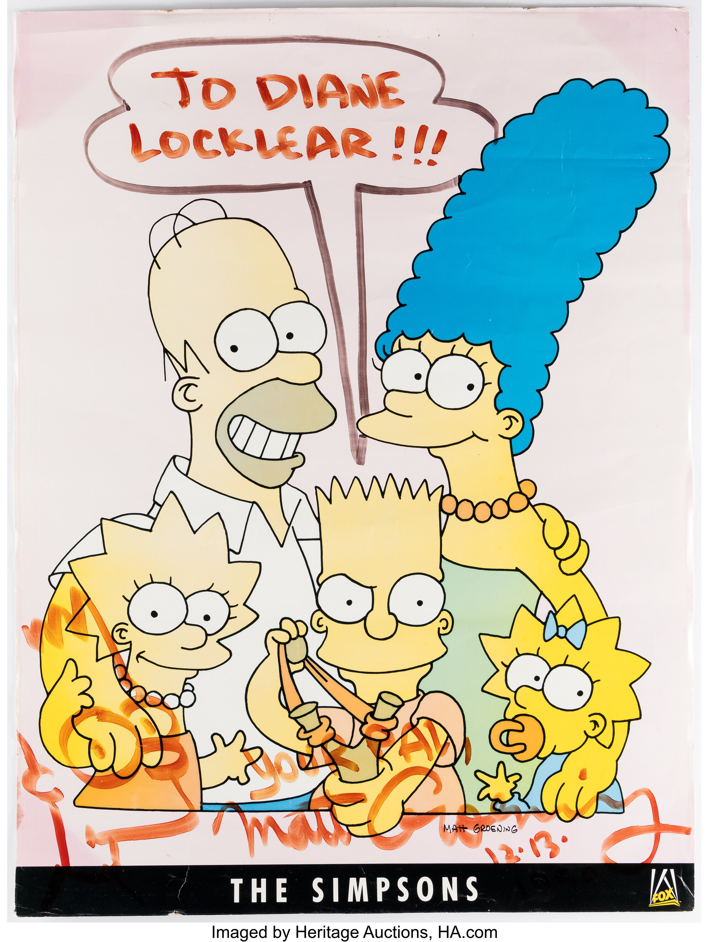 The Simpsons Promo Poster Featuring Homer, Marge, Bart, Lisa, and | Lot ...