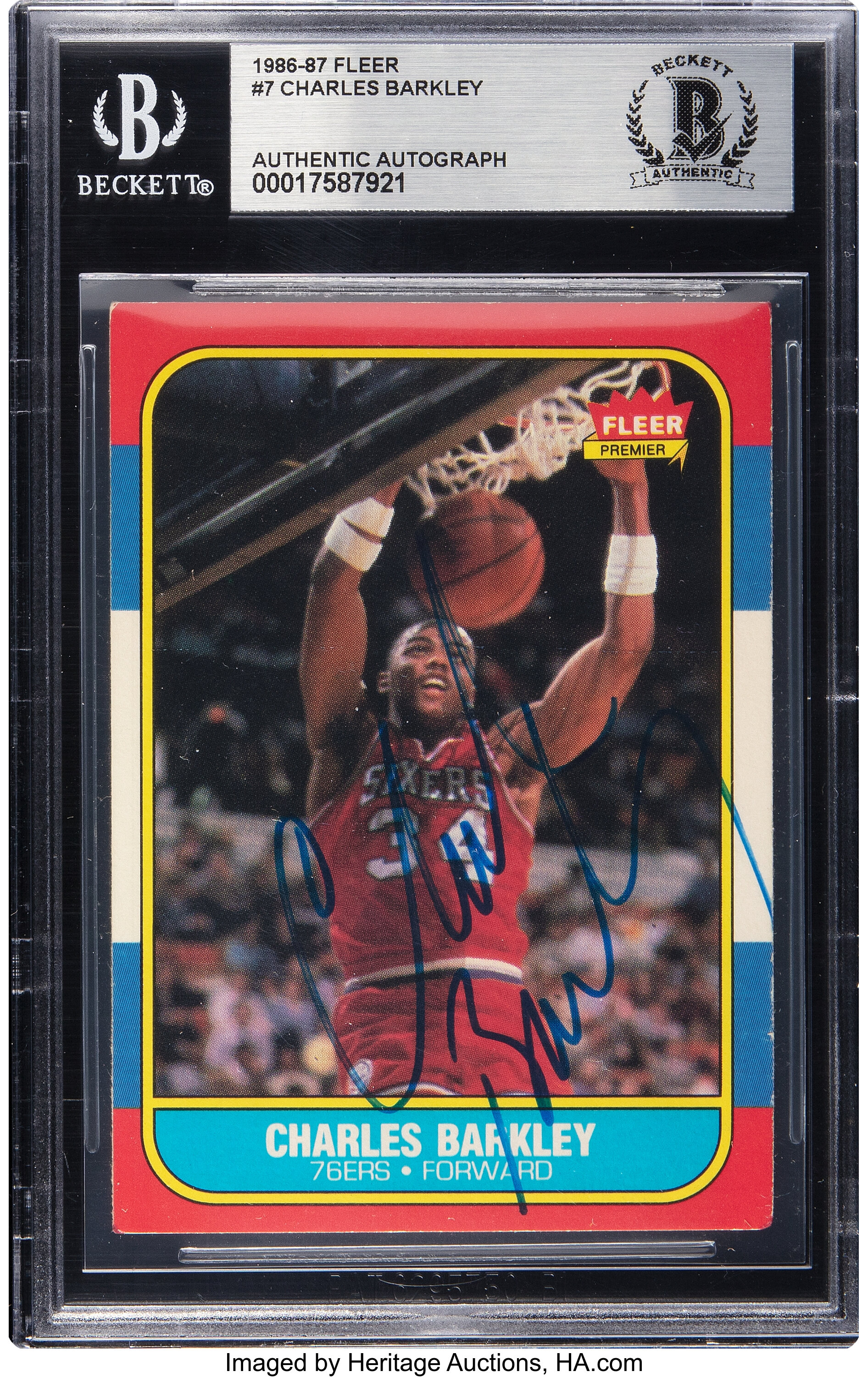 Signed 1986 Fleer Charles Barkley Rookie #7 Beckett Authentic | Lot ...