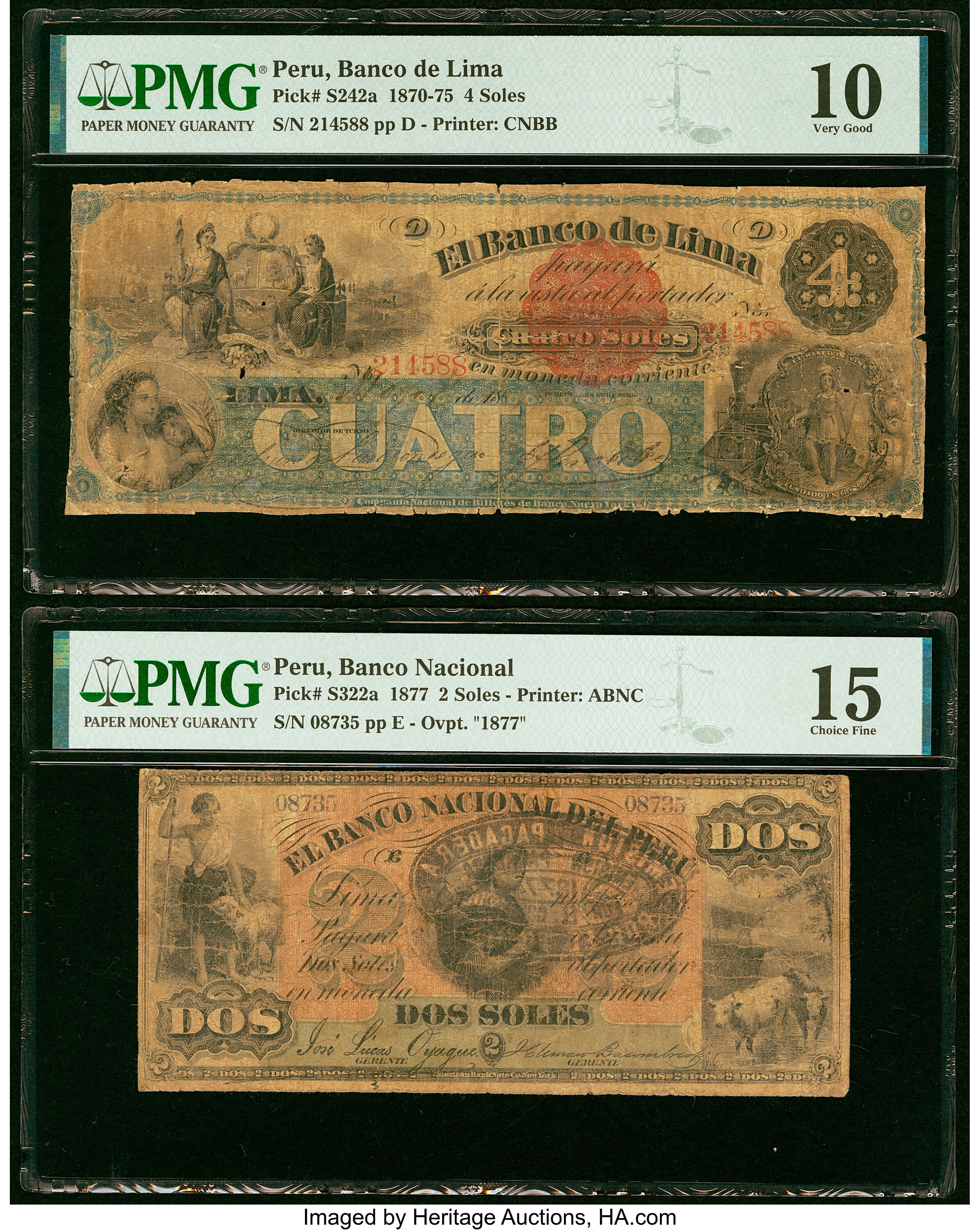 Peru Banco de Lima, Banco Nacional 2; 4 Soles (1870-77) Pick S242a ...