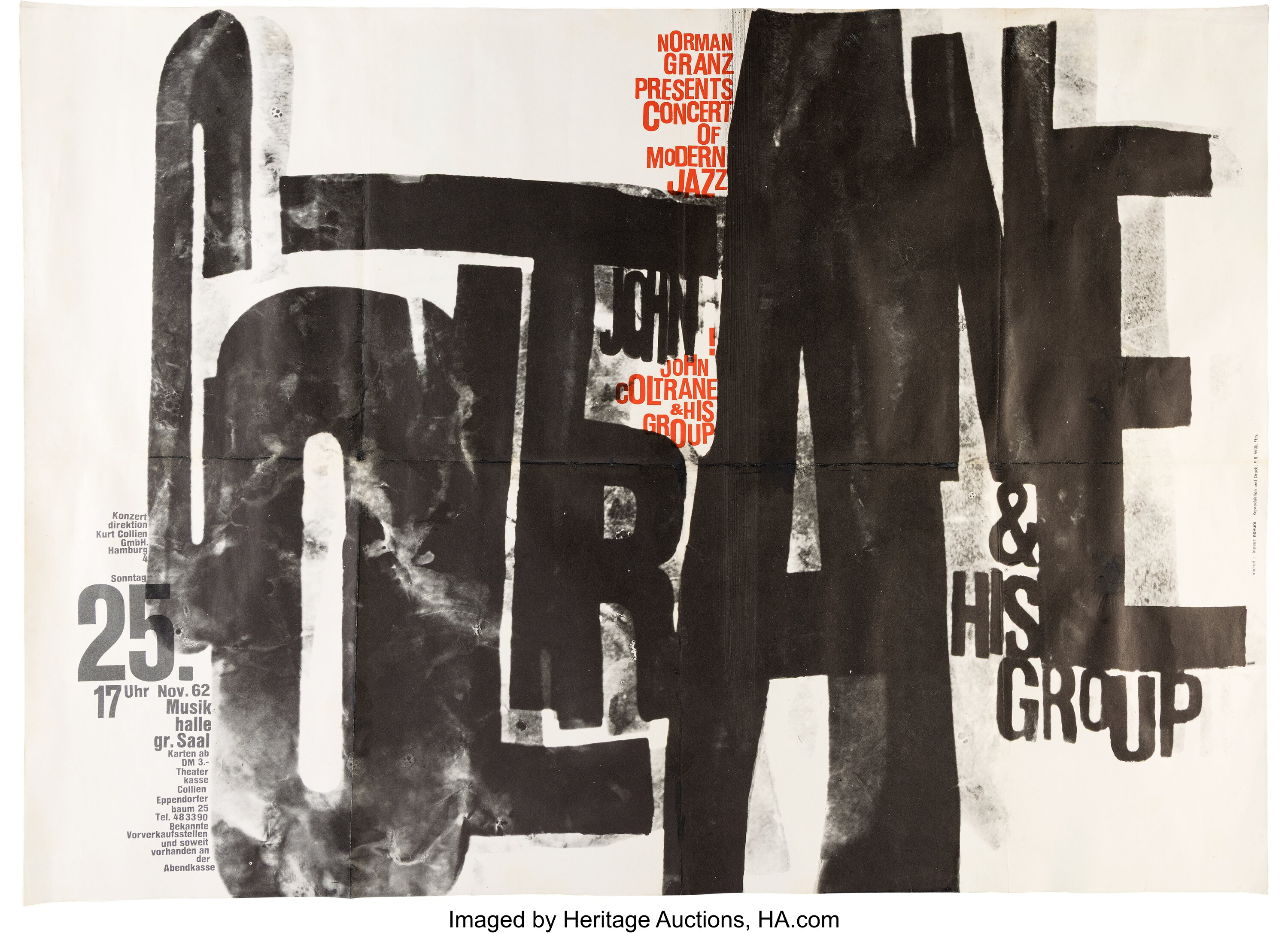 John Coltrane Large 1962 Hamburg, Germany Concert Poster by Gunther ...