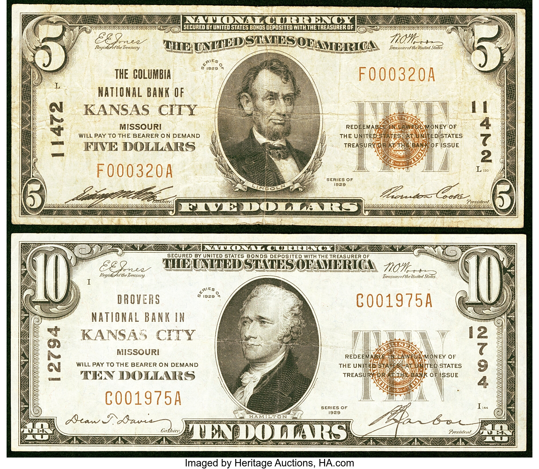 Kansas City, MO 1929 Ty. 1 Nationals.. $5 The Columbia National | Lot ...