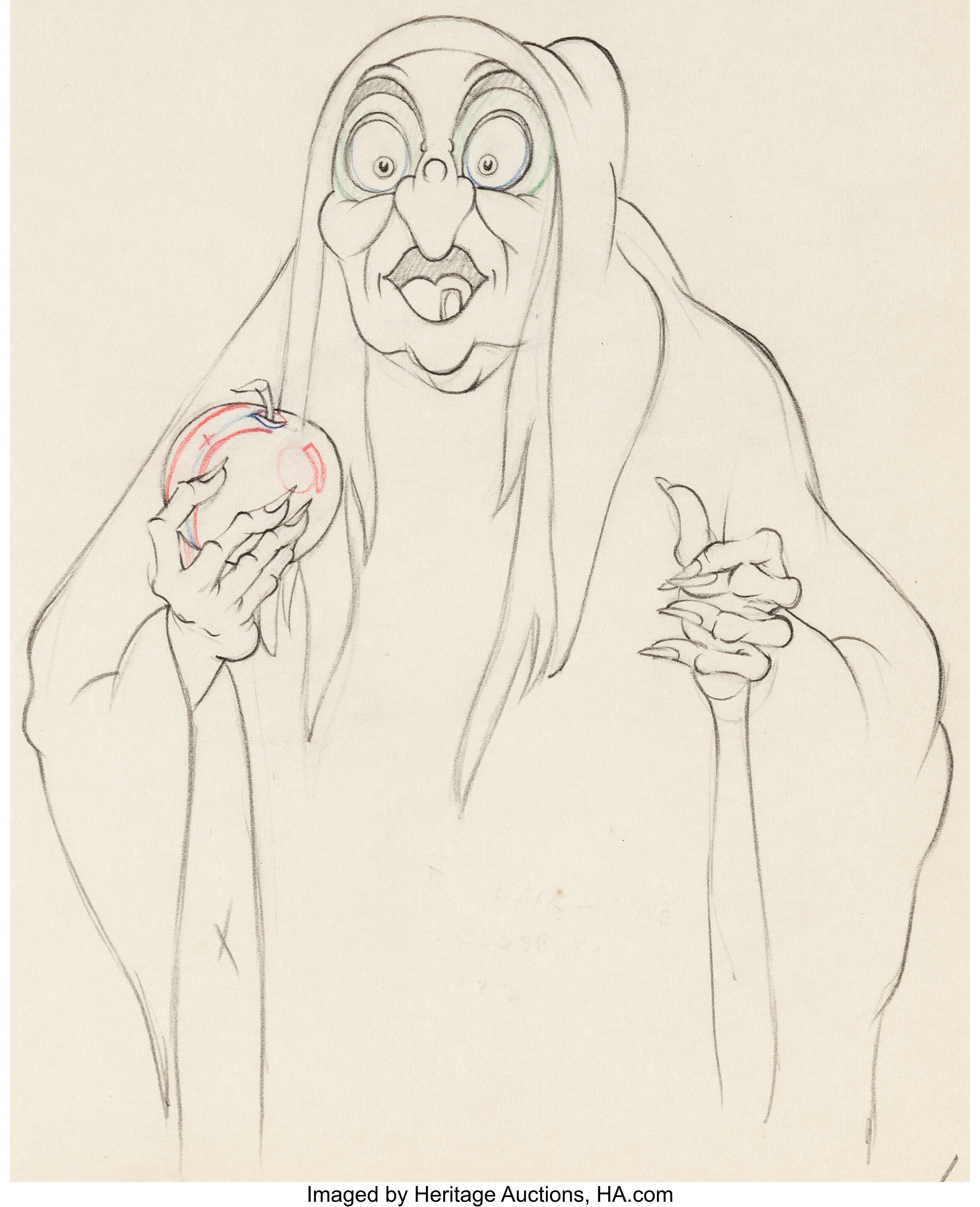 Snow White and the Seven Dwarfs Old Hag Animation Drawing (Walt | Lot ...