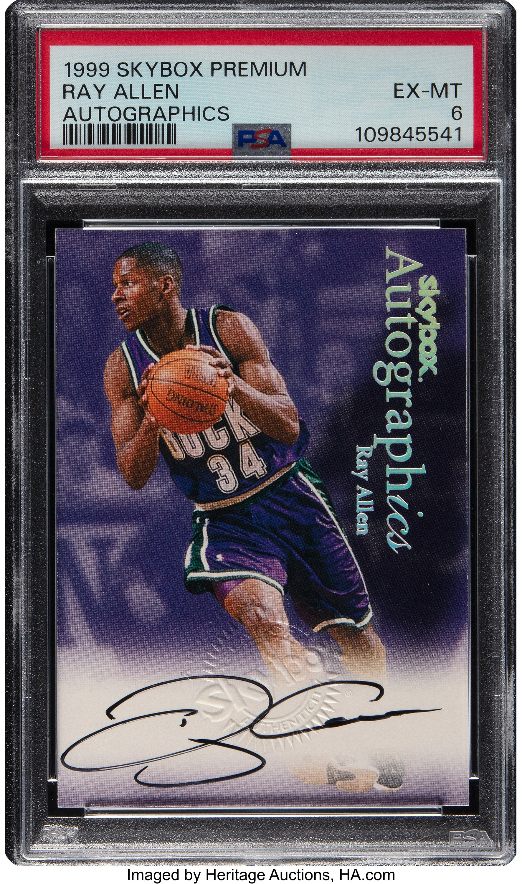 1999 Skybox Premium Autographics Ray Allen PSA EX-MT 6.... | Lot #42120 ...