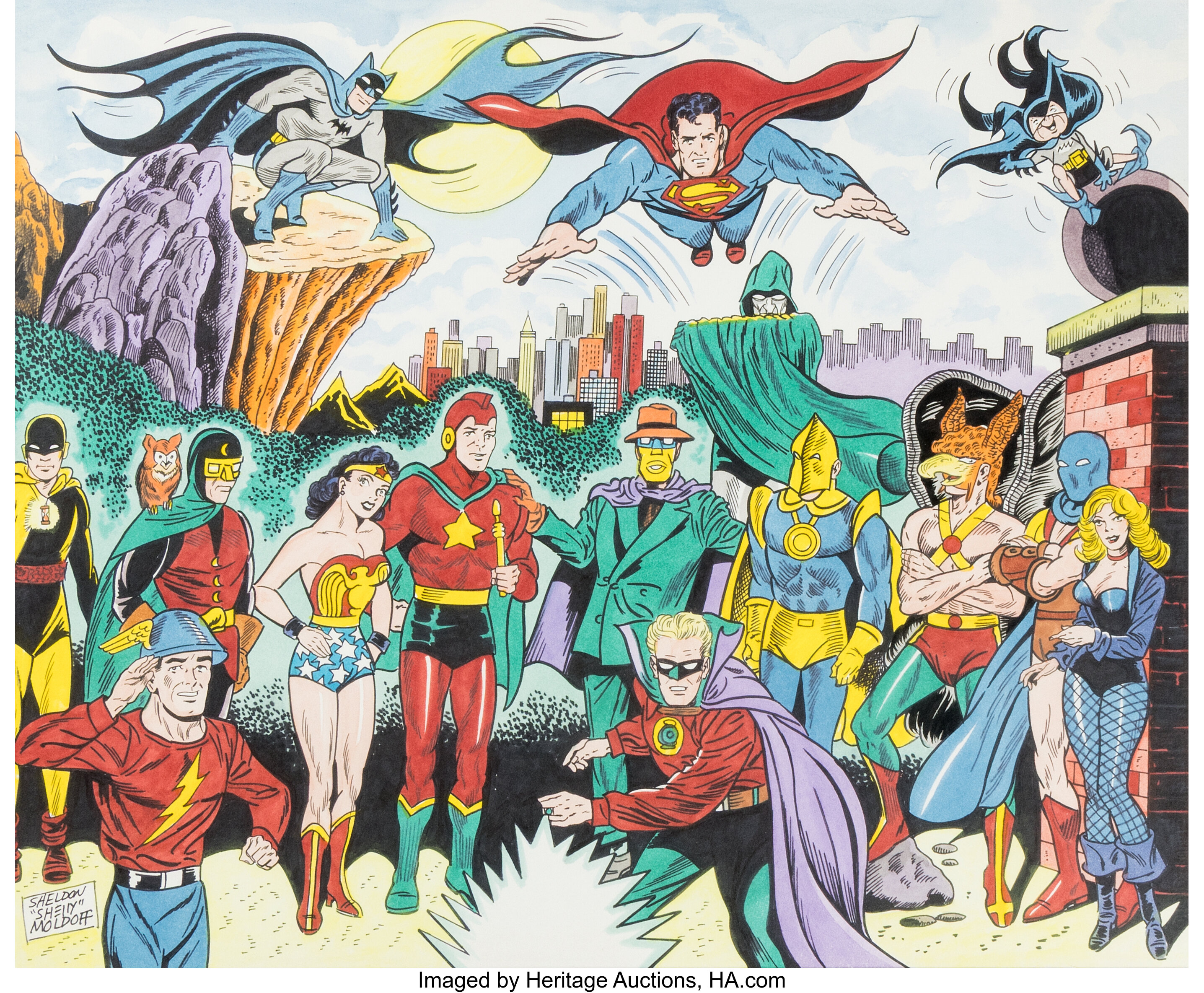 Sheldon Moldoff - DC Golden Age All-Stars Illustration Original Art ...