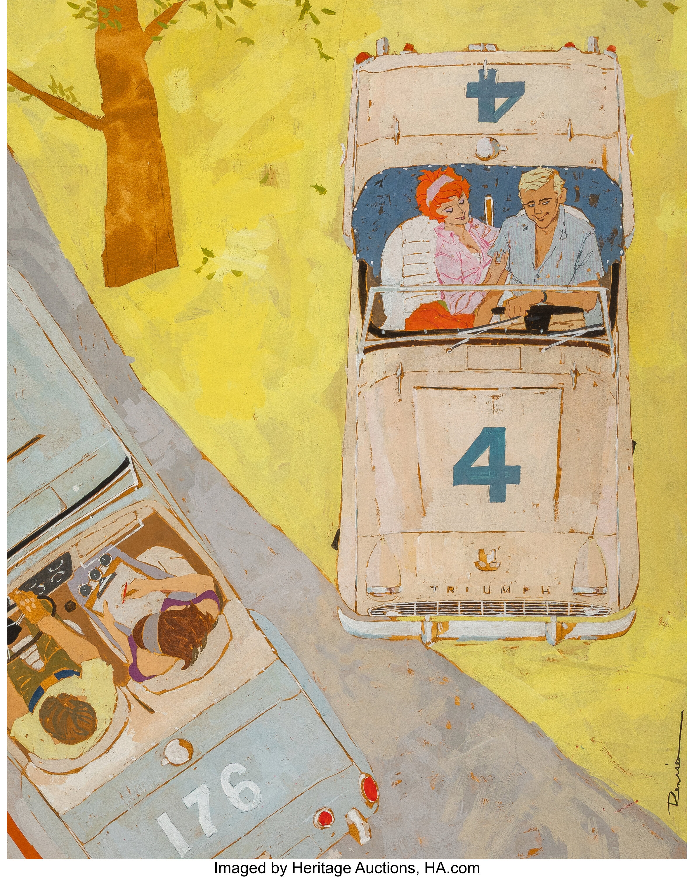 Ben Denison (American, 20th Century). Triumph TR3A, Playboy | Lot ...