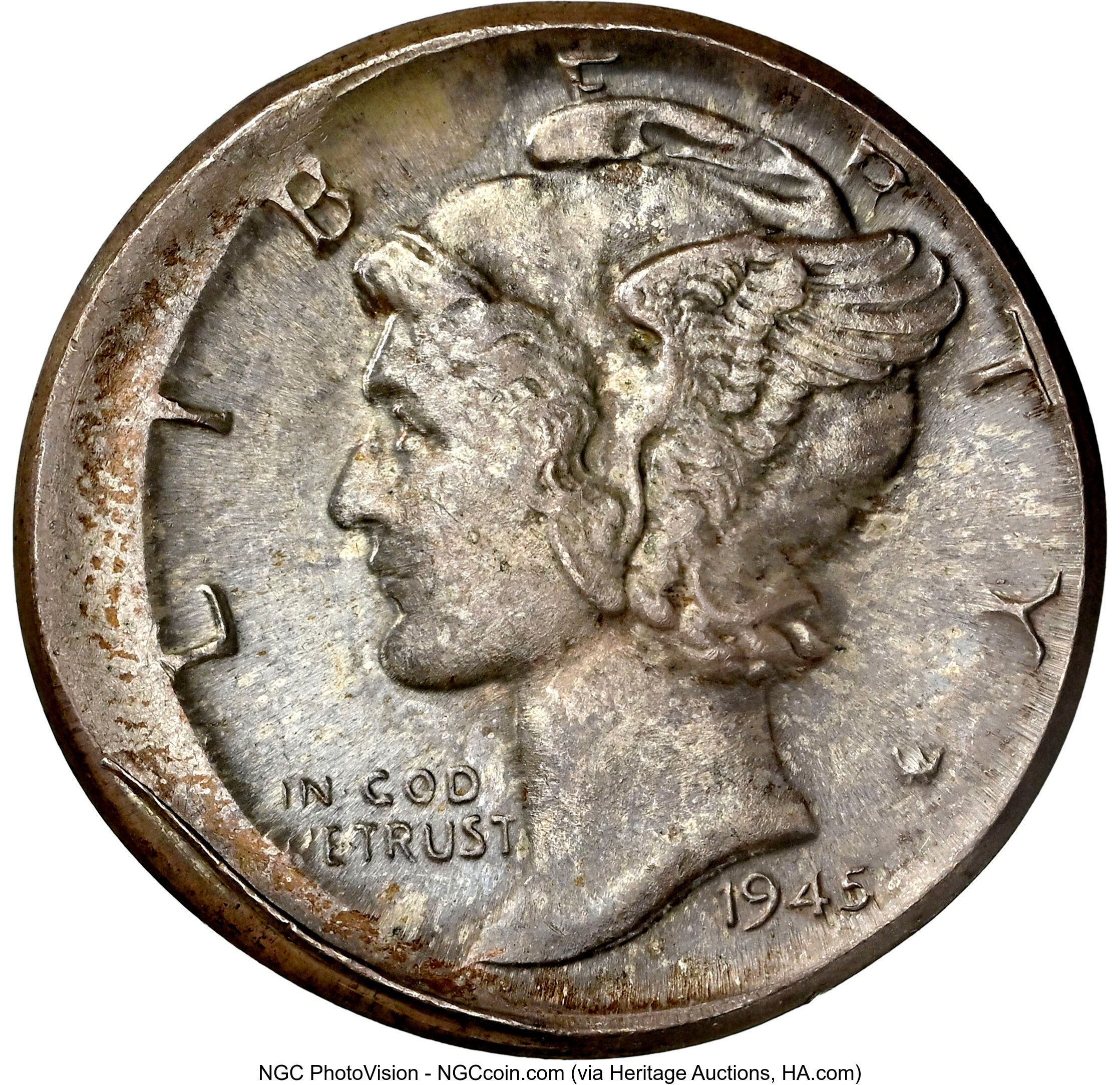 1945 10C Mercury Dime -- Broadstruck -- MS64 Full Bands NGC. NGC | Lot ...