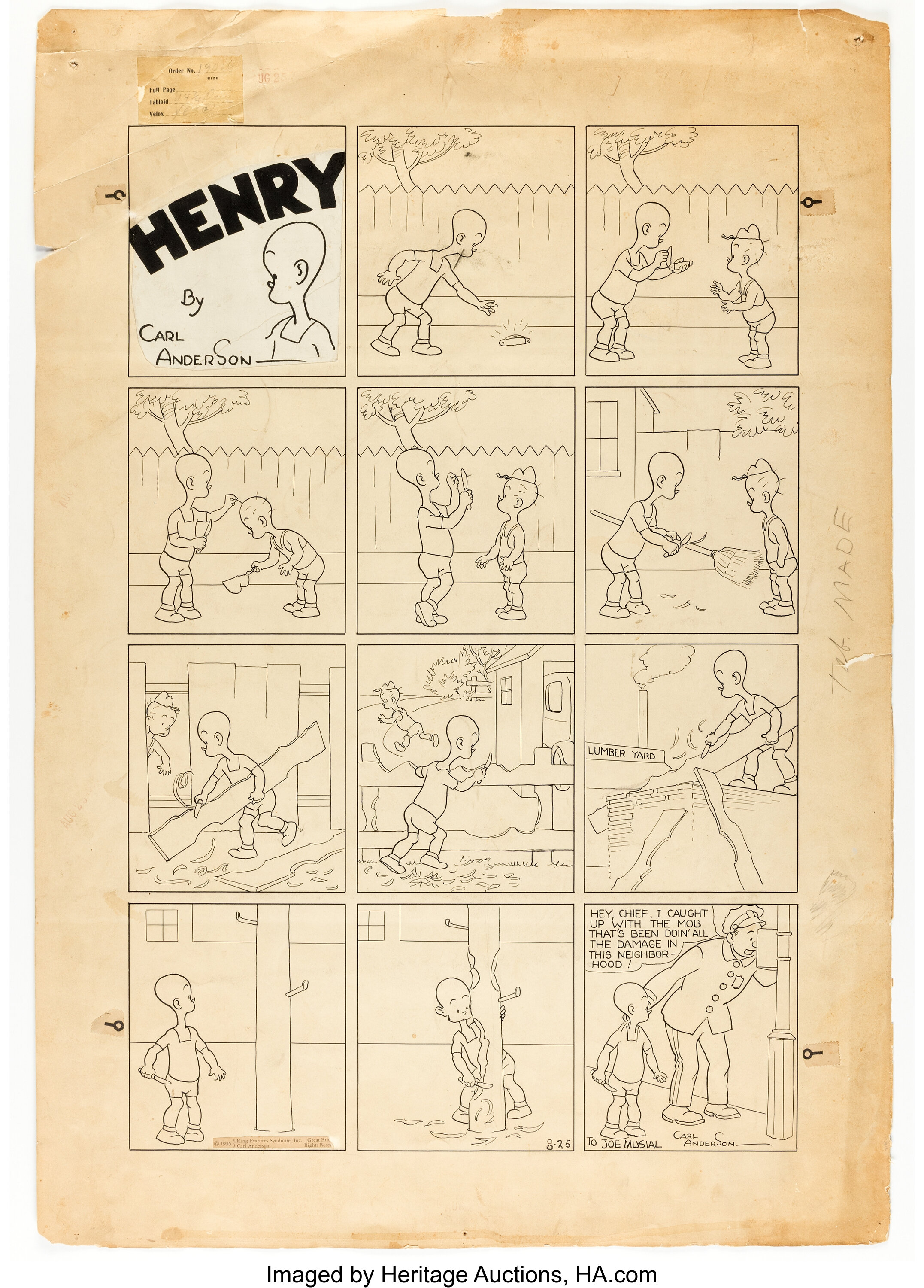 Carl Anderson Henry Sunday Comic Strip Original Art dated 8-25-35 | Lot ...