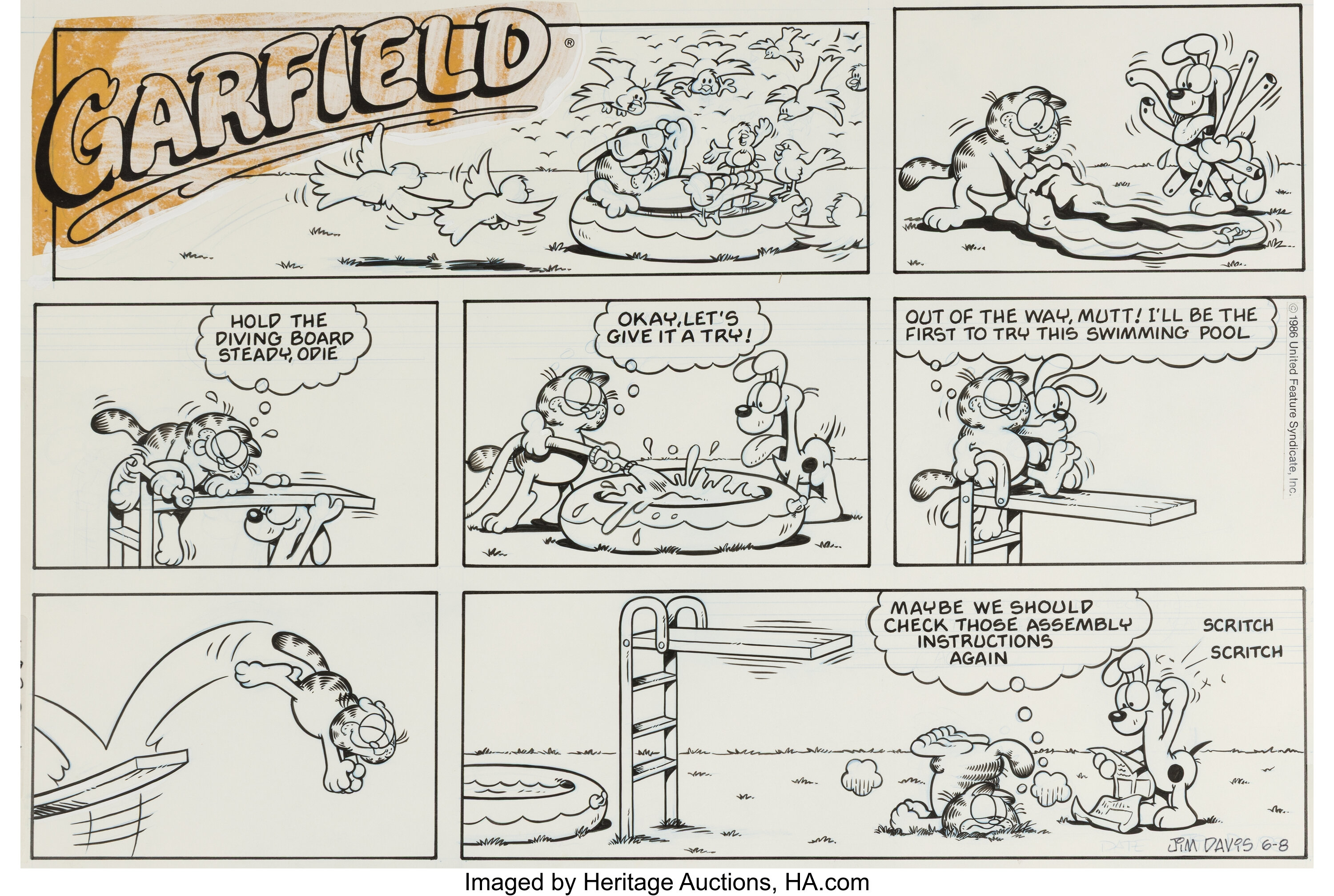 Jim Davis Garfield Sunday Comic Strip Original Art dated 6-8-86 | Lot ...