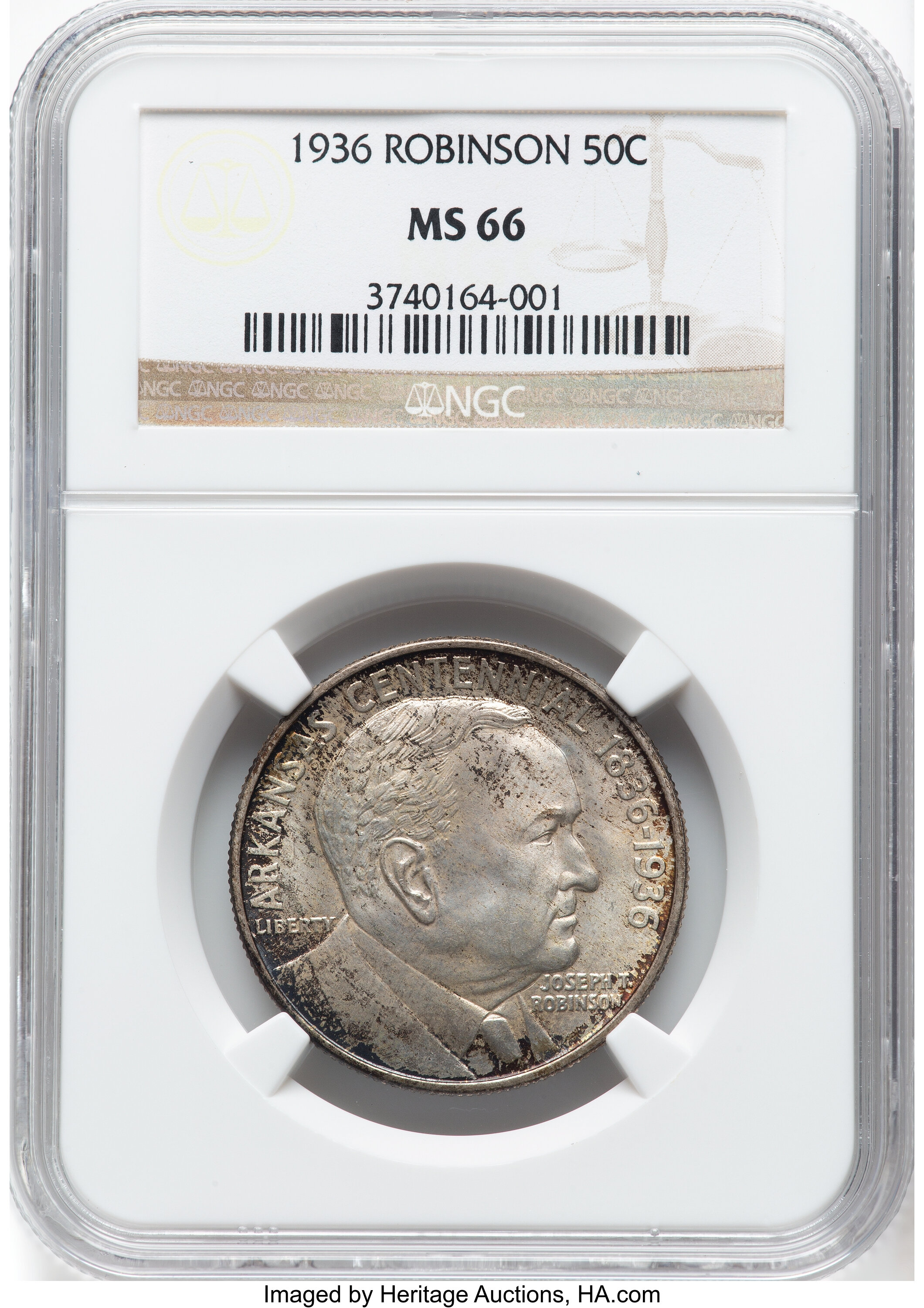 1936 50C Robinson Half Dollar, MS66 NGC. Attractively lustrous with ...