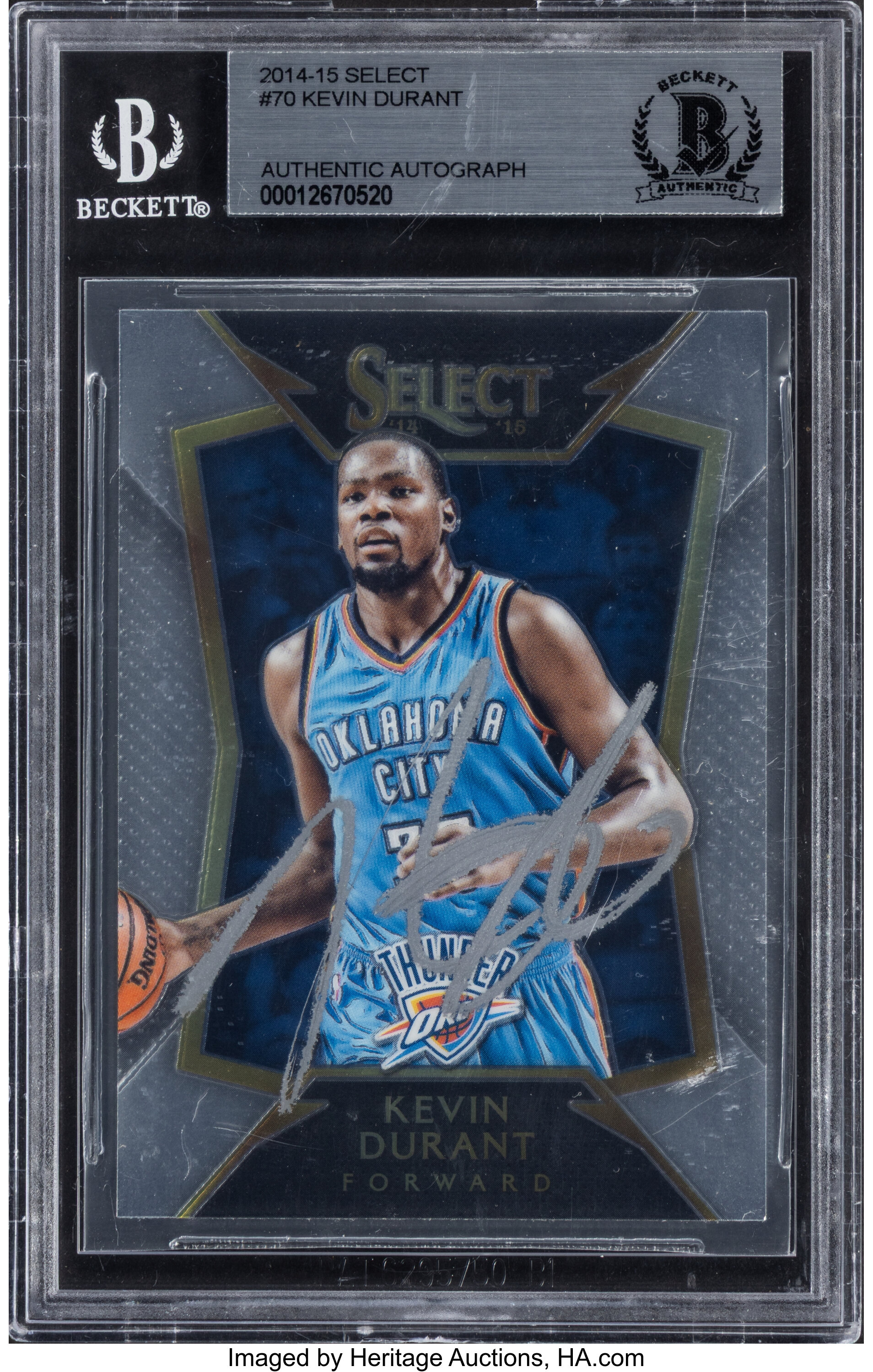 Signed 2014 Panini Select Kevin Durant #70 Beckett Authentic | Lot ...
