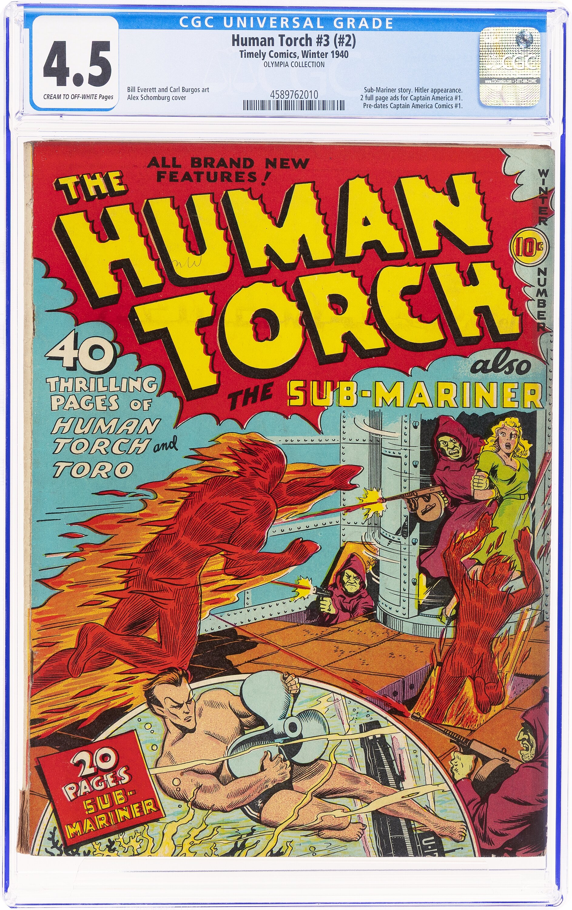 The Human Torch #3 (#2) (Timely, 1940) CGC VG+ 4.5 Cream to | Lot ...