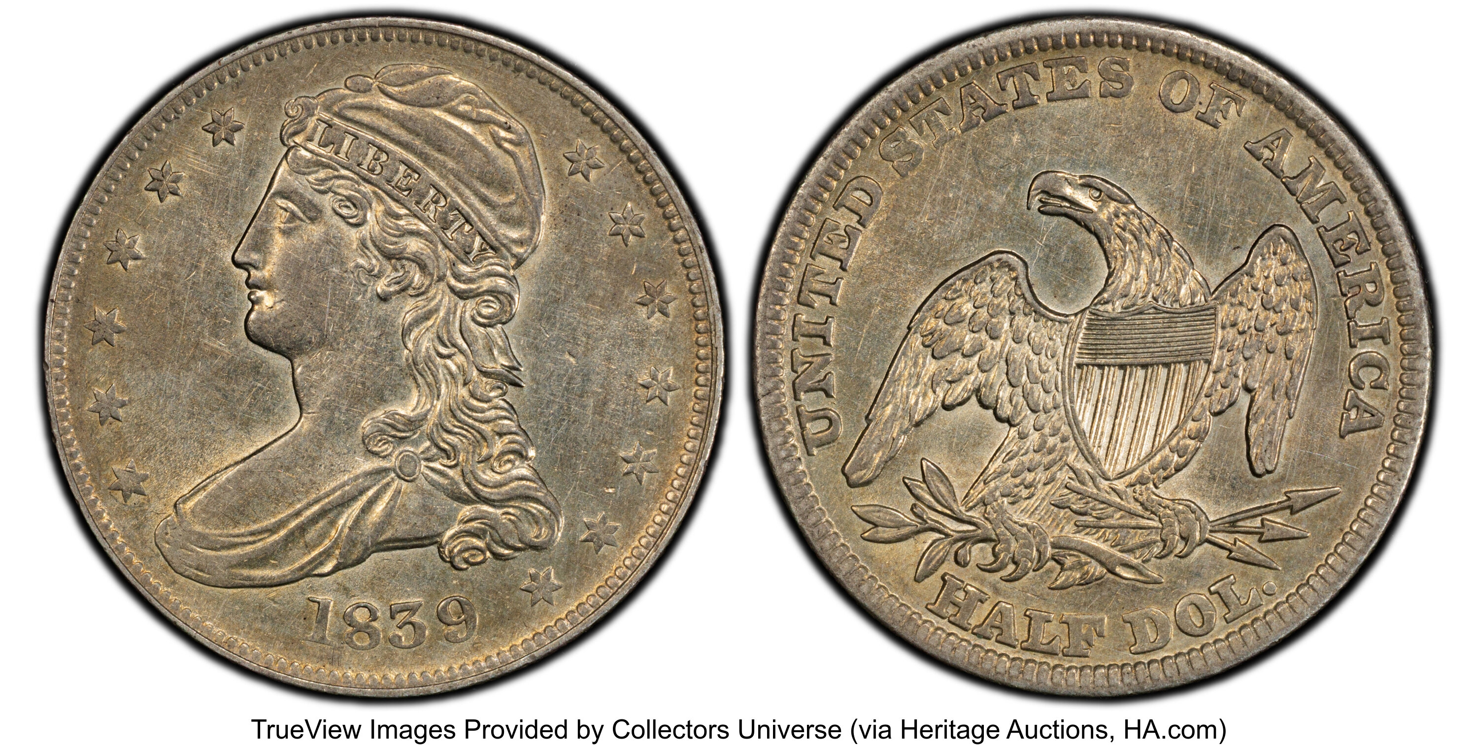1839 50C Large Letters, GR-5, R.2, AU55 PCGS. PCGS Population: | Lot ...
