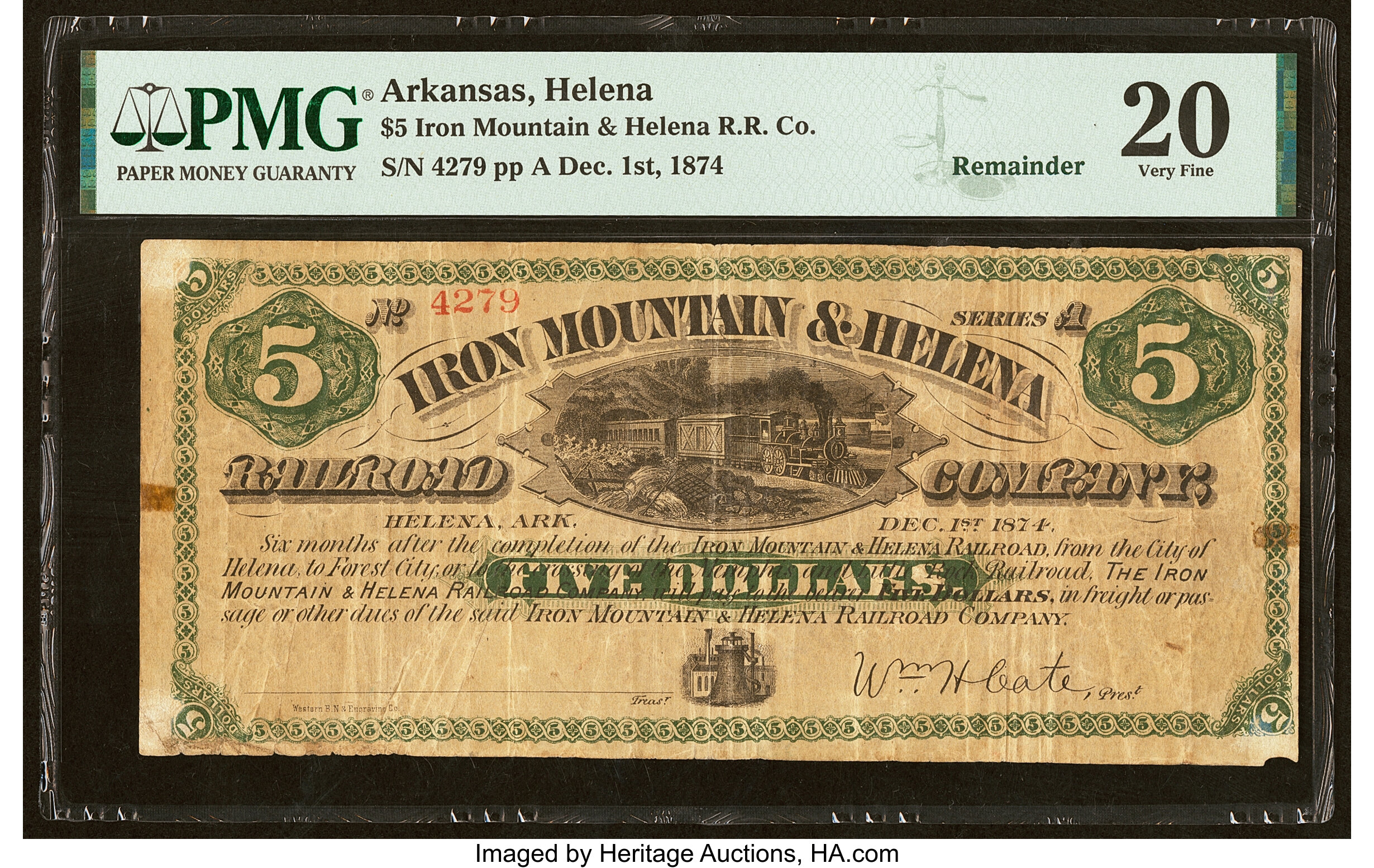 Helena, AR- Iron Mountain & Helena Railroad Company $5 Dec. 1, 1874 ...