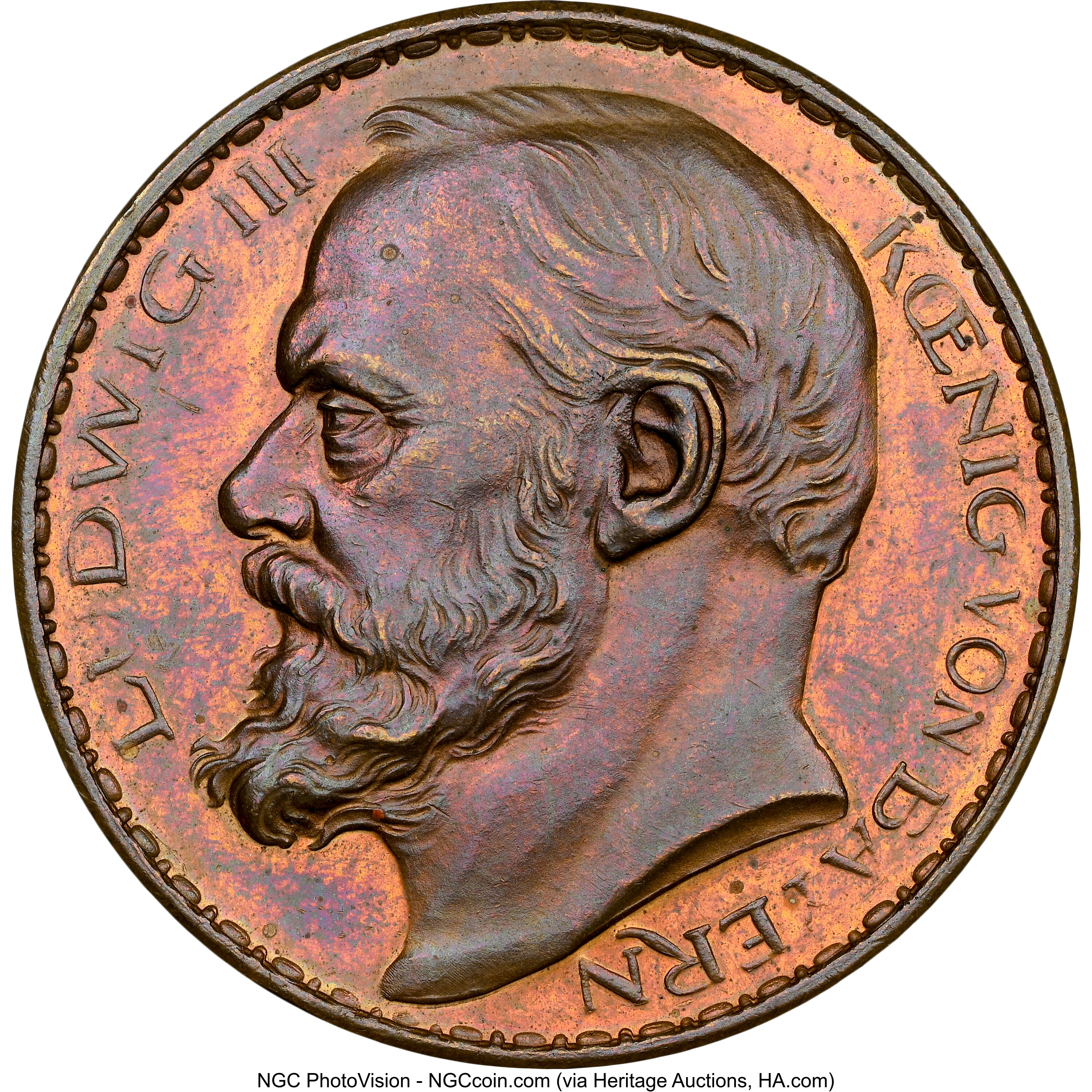 German States: Bavaria. Ludwig III copper Proof Pattern 3 Mark 1913 ...