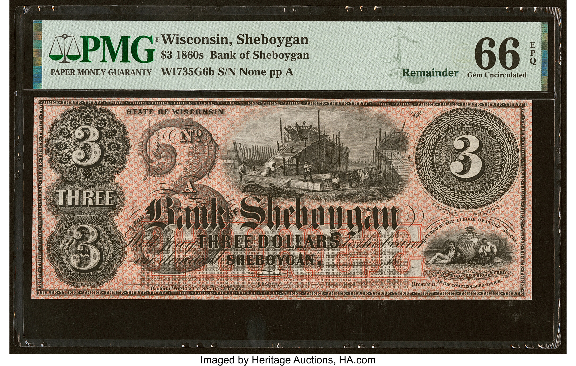 Sheboygan, WI- Bank of Sheboygan $3 18__ G6b Remainder PMG Gem | Lot ...