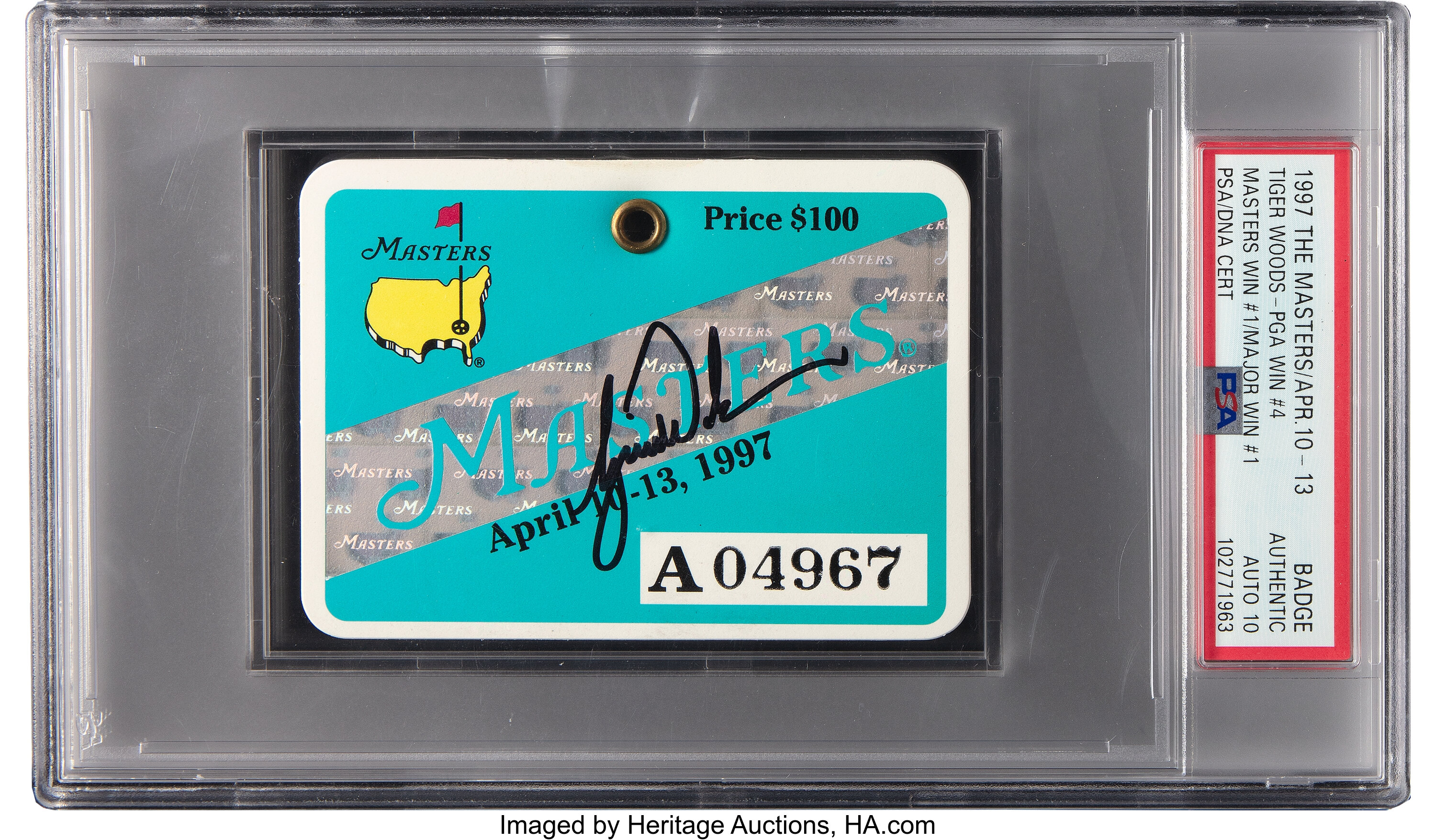 1997 Tiger Woods Signed The Masters Badge from First Major Victory ...