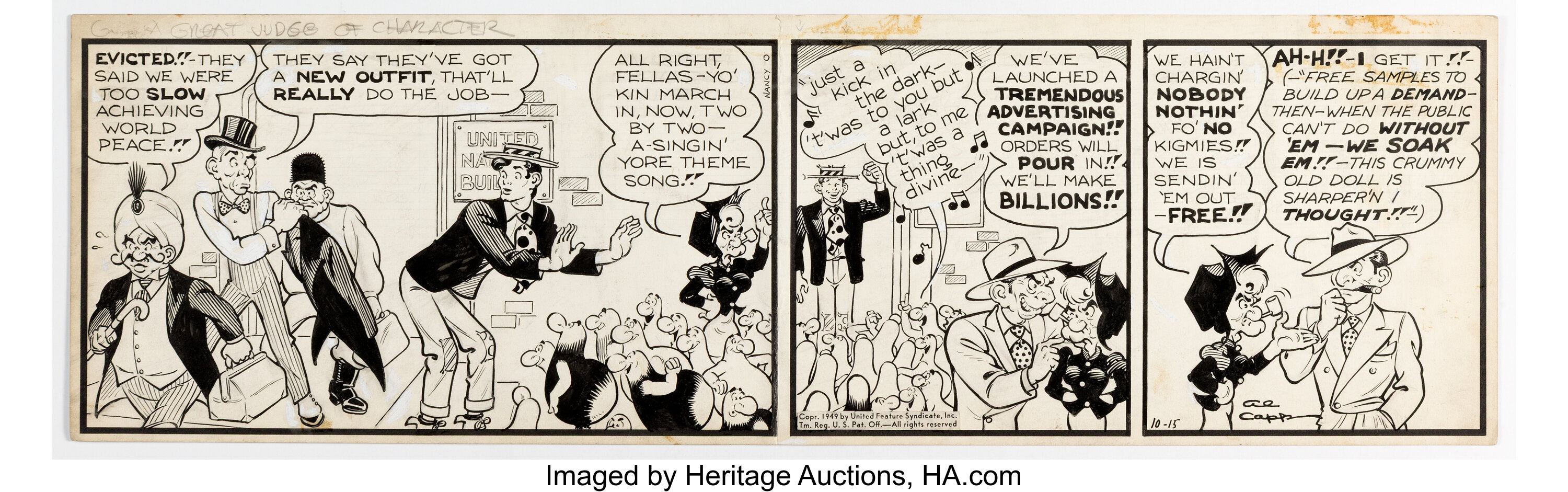 Al Capp Li'l Abner Daily Comic Strip Original Art dated 10-15-49 | Lot ...