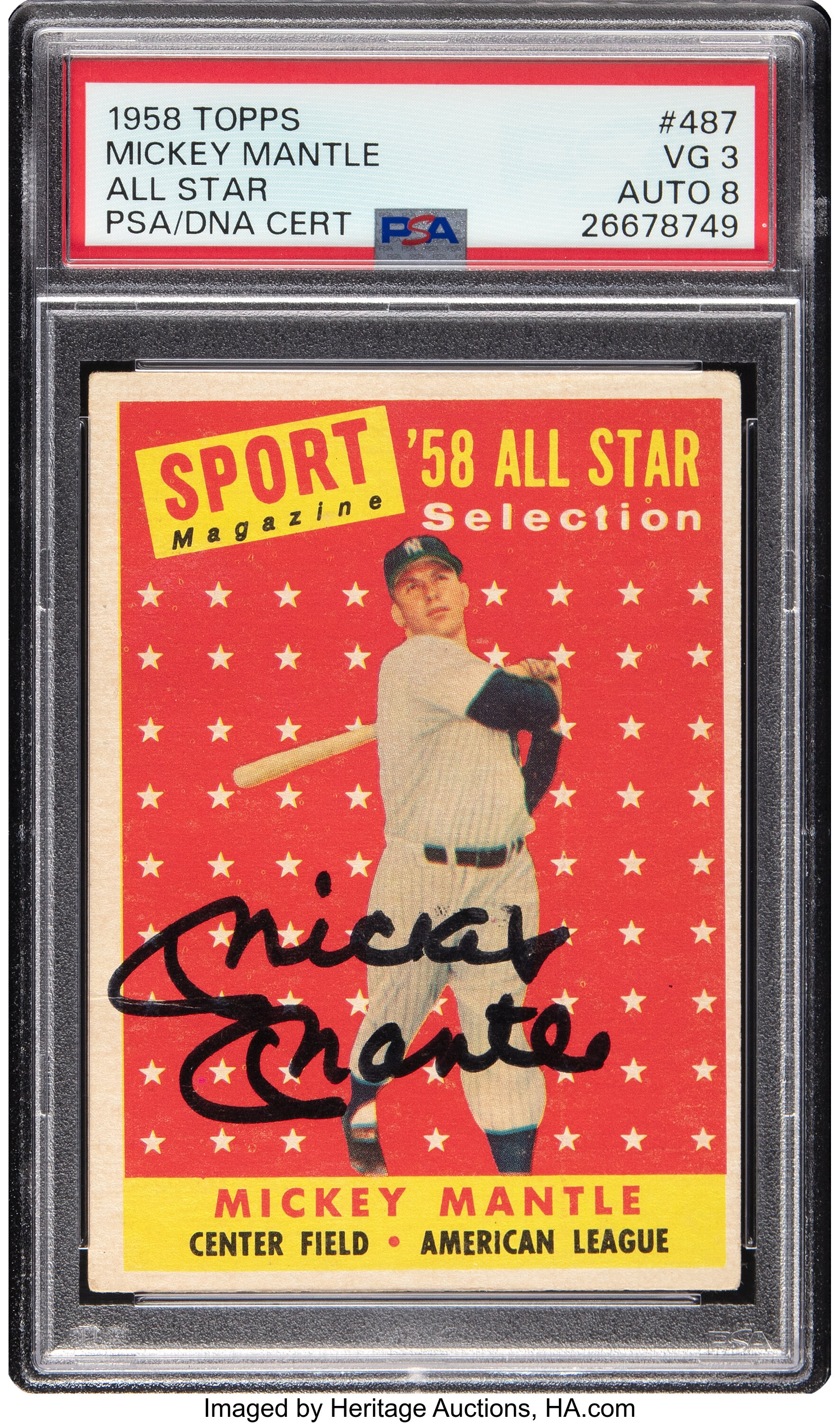 Signed 1958 Topps Mickey Mantle (All Star) #487 PSA VG 3, PSA/DNA | Lot ...