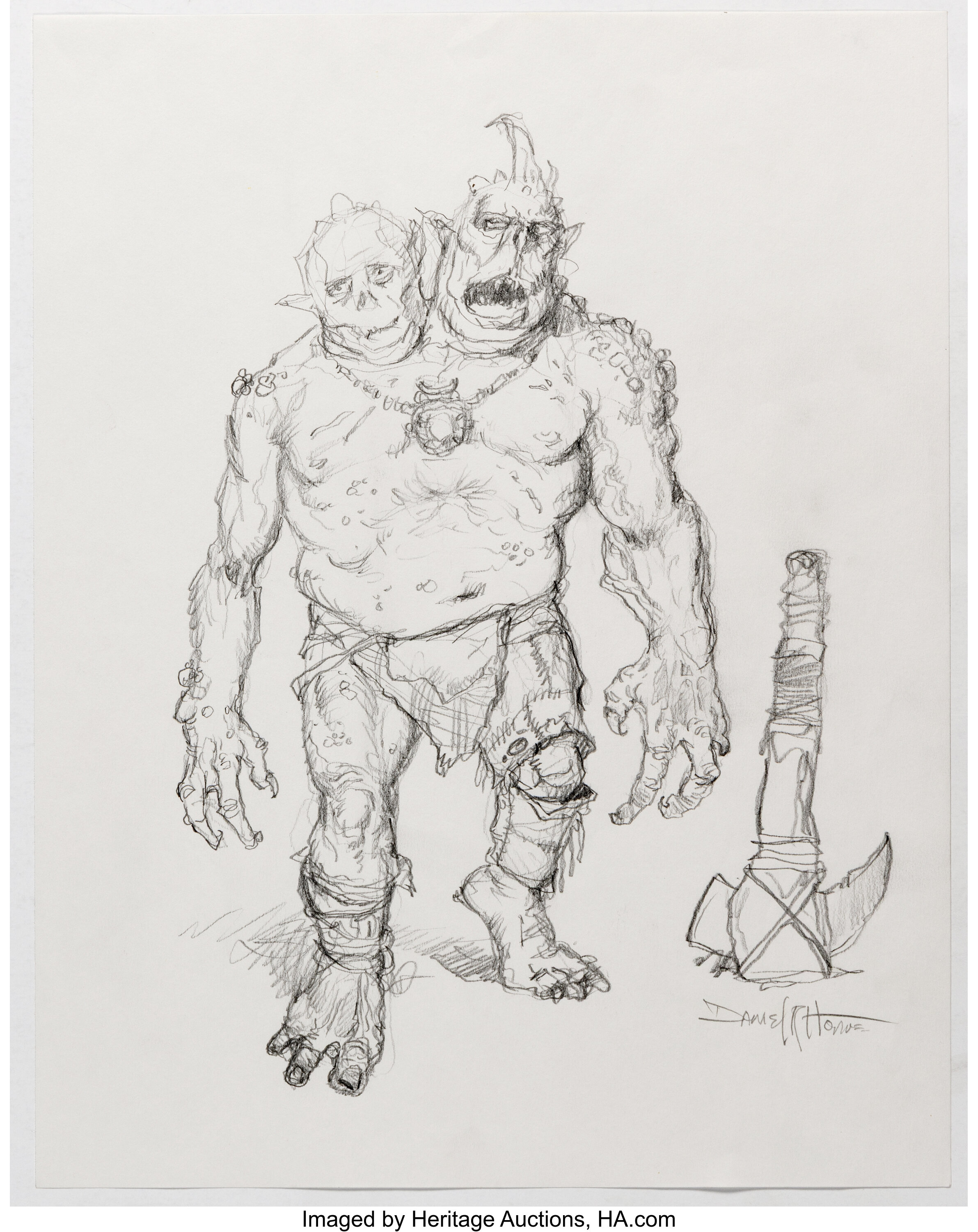 Daniel Horne Dungeons & Dragons Two-Headed Troll Sketch | Lot #48132 ...